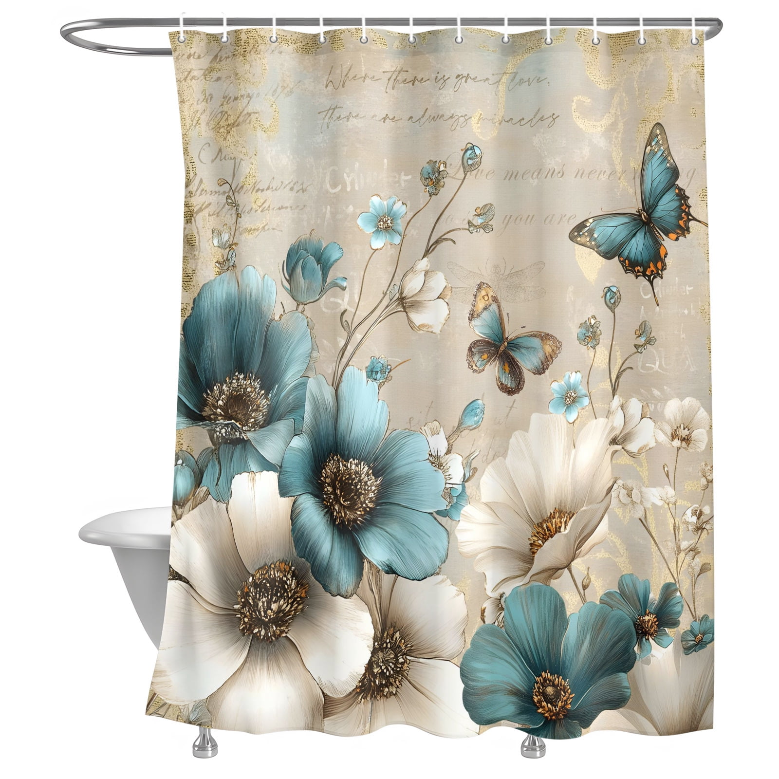 Bathroom Shower Curtain Retro Tulip Pastoral Butterfly Waterproof ...