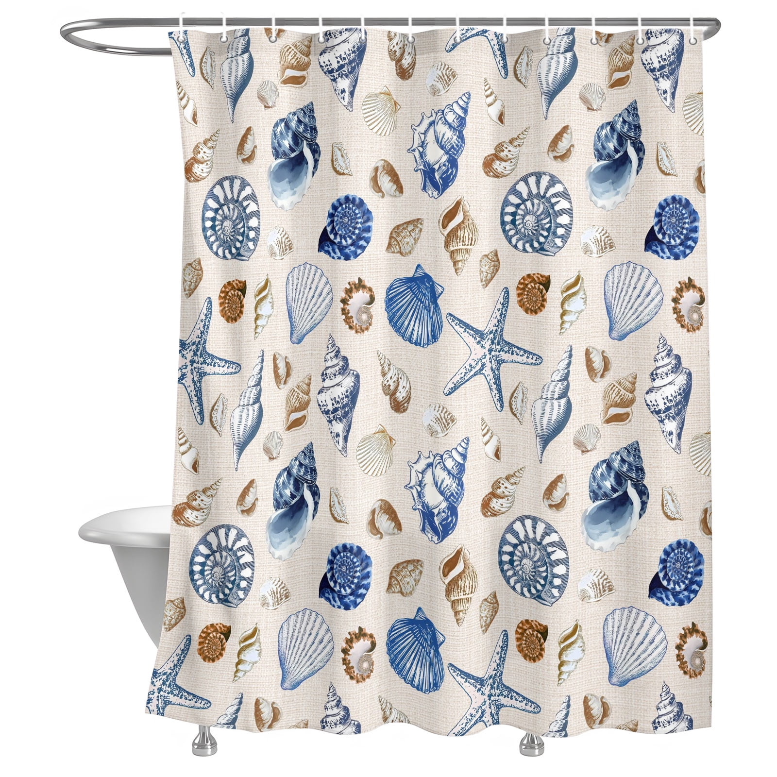 Bathroom Shower Curtain Retro Watercolor Ocean Shell Conch Waterproof ...
