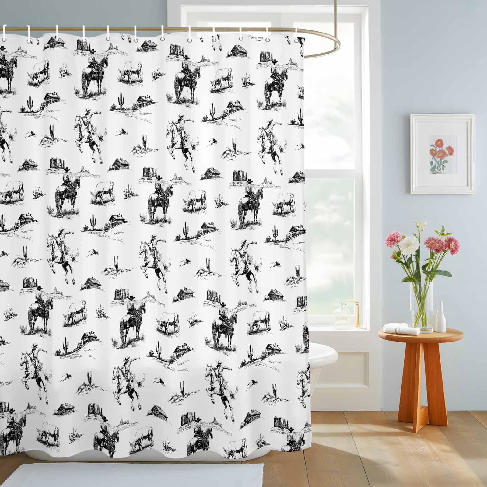 Bathroom Shower Curtain Retro Western Cowboy Waterproof Shower Curtains ...
