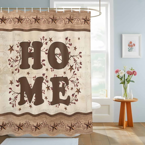 Bathroom Shower Curtain Retro Western Star Home Quote Waterproof Shower ...