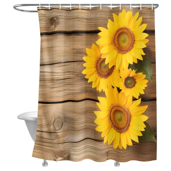 Bathroom Shower Curtain Retro Wood Grain Blossom Floral Waterproof ...
