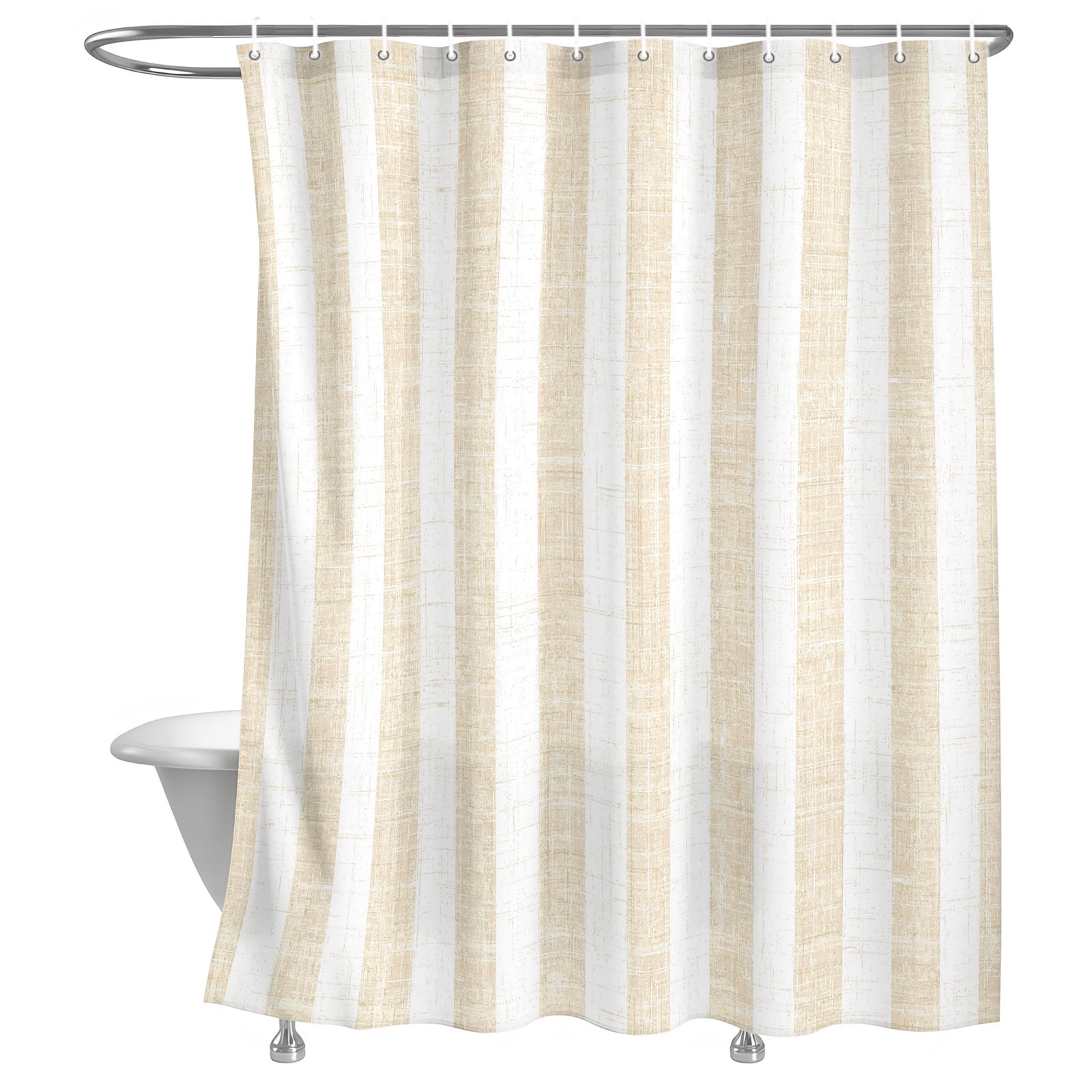 Bathroom Shower Curtain Rustic Beige Stripe Linen Texture Waterproof ...