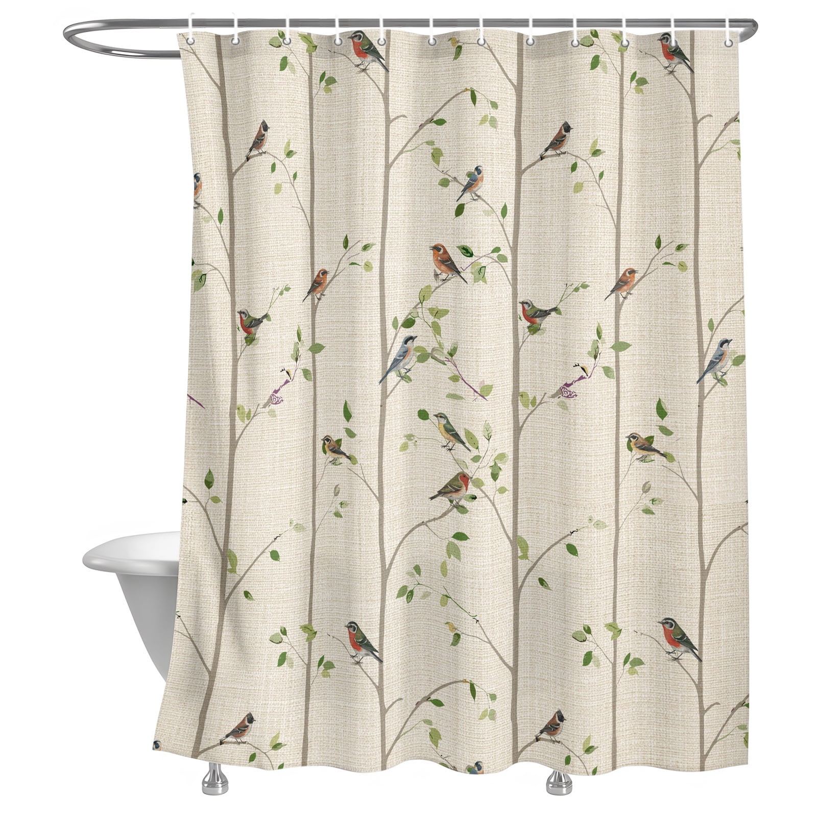 Bathroom Shower Curtain Rustic Birds on Tree Branch Waterproof Shower ...
