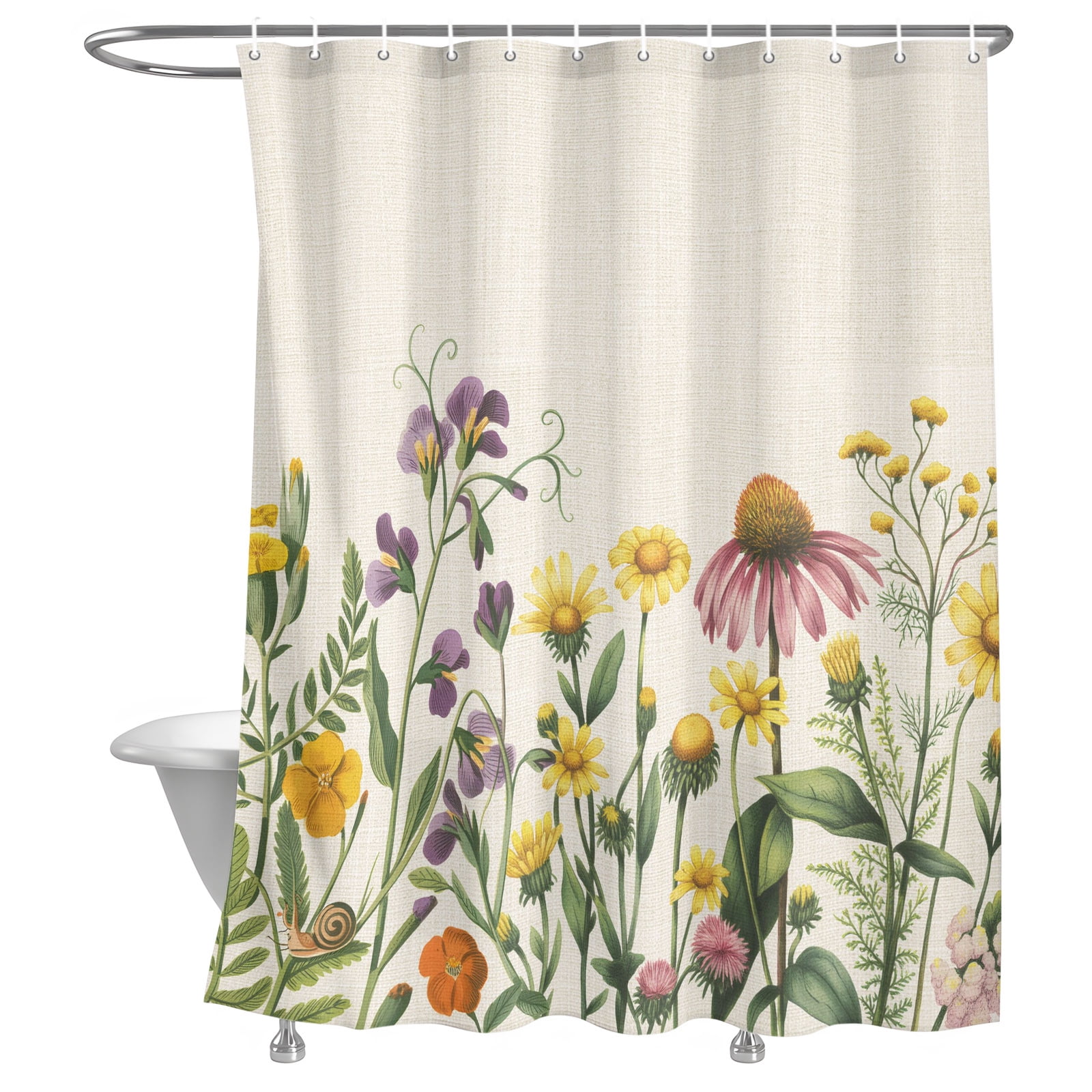Bathroom Shower Curtain Rustic Blooming Floral Plants Waterproof Shower ...