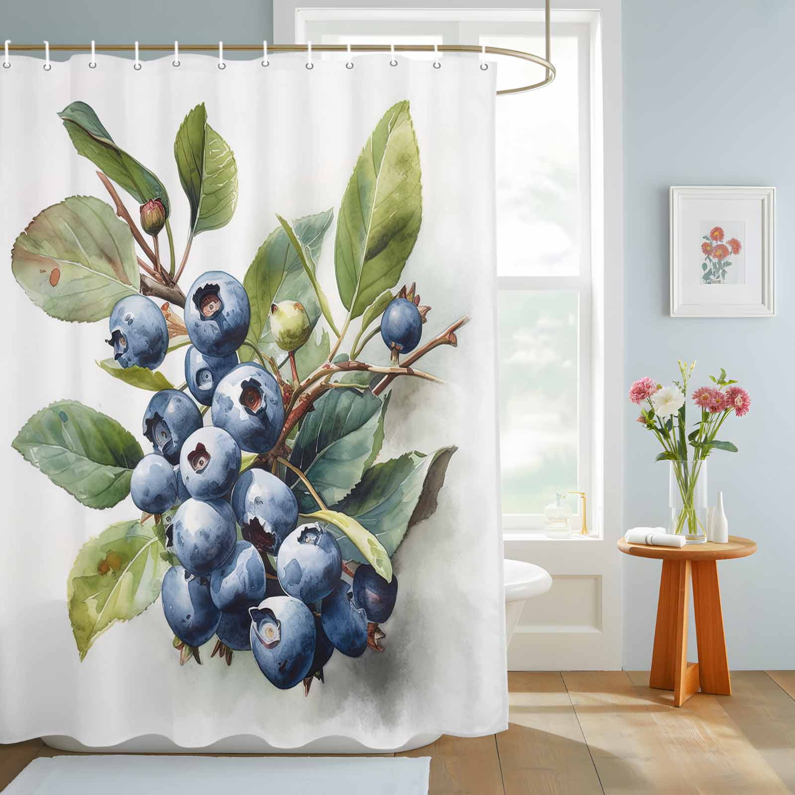 Bathroom Shower Curtain Rustic Blueberry Leaf Waterproof Shower ...