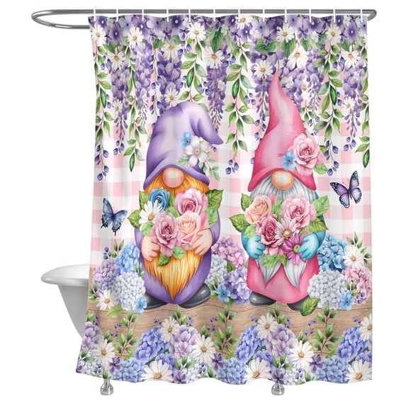 Bathroom Shower Curtain Rustic Gnome Hydrangea Waterproof Shower ...