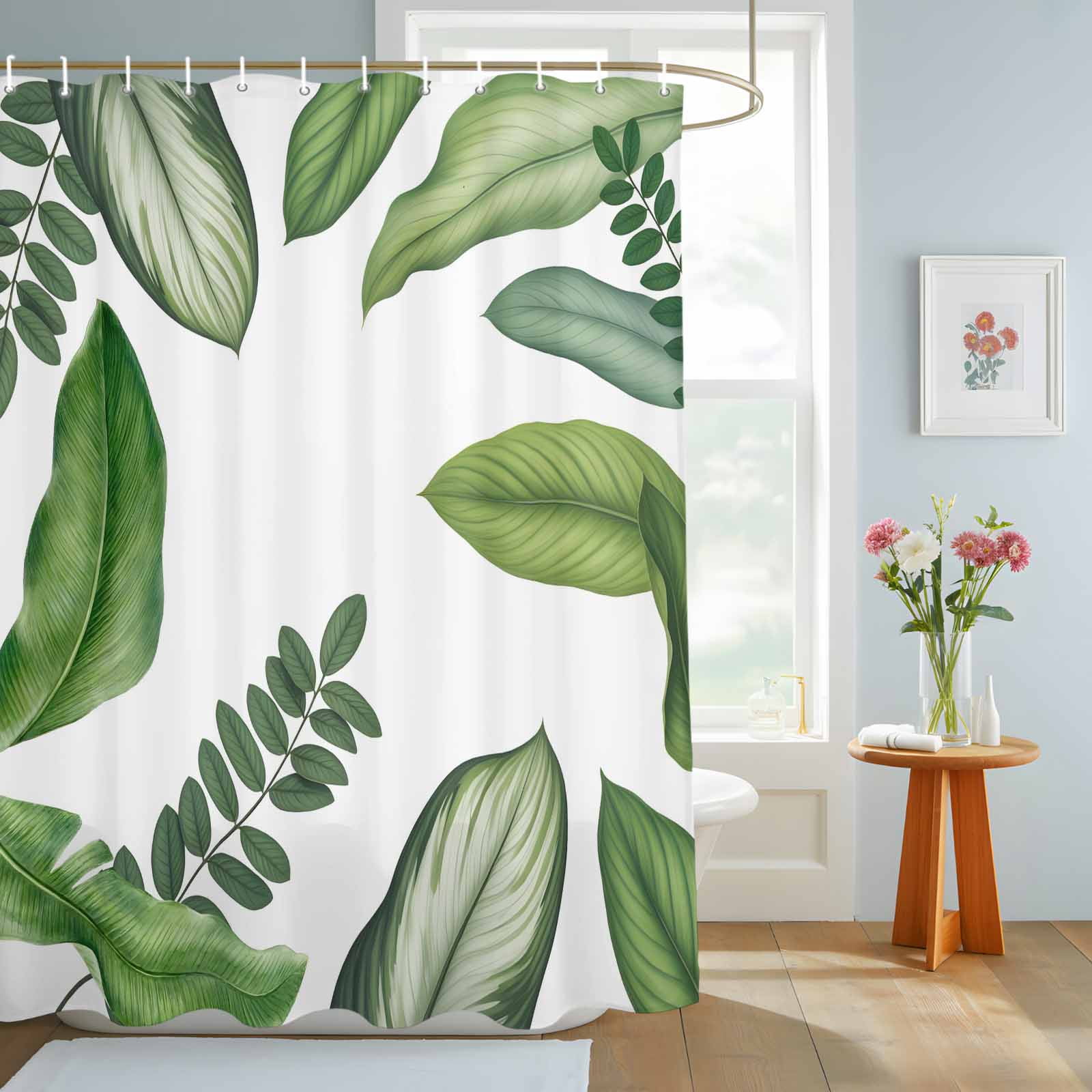 Bathroom Shower Curtain Rustic Green Leaf Waterproof Shower Curtains ...