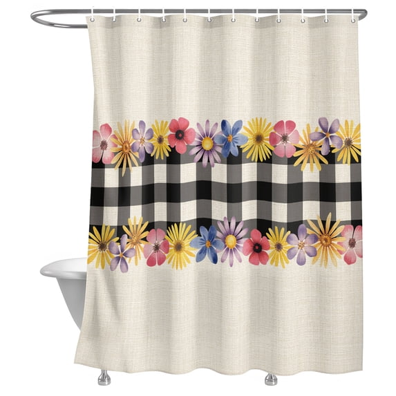 Bathroom Shower Curtain Rustic Pastoral Colorful Flower Waterproof ...