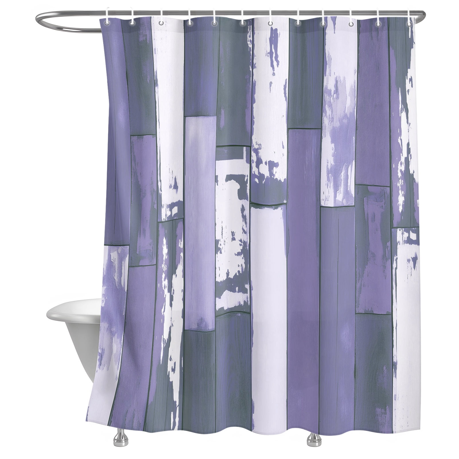 Bathroom Shower Curtain Rustic Purple Ombre Wood Board Waterproof ...