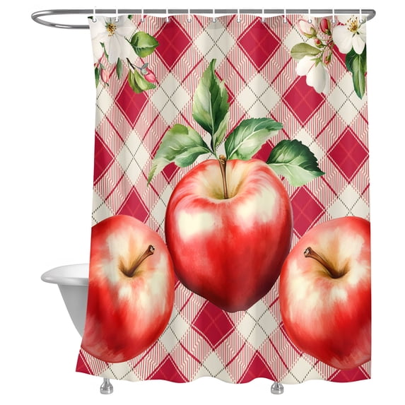 Bathroom Shower Curtain Rustic Red Apples Green Leaves Waterproof ...