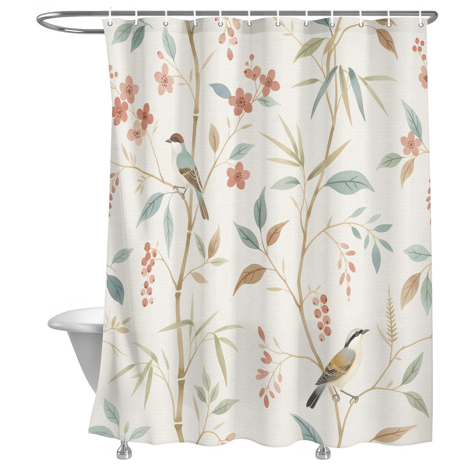 Bathroom Shower Curtain Rustic Tree Branch Bird Flower Waterproof ...