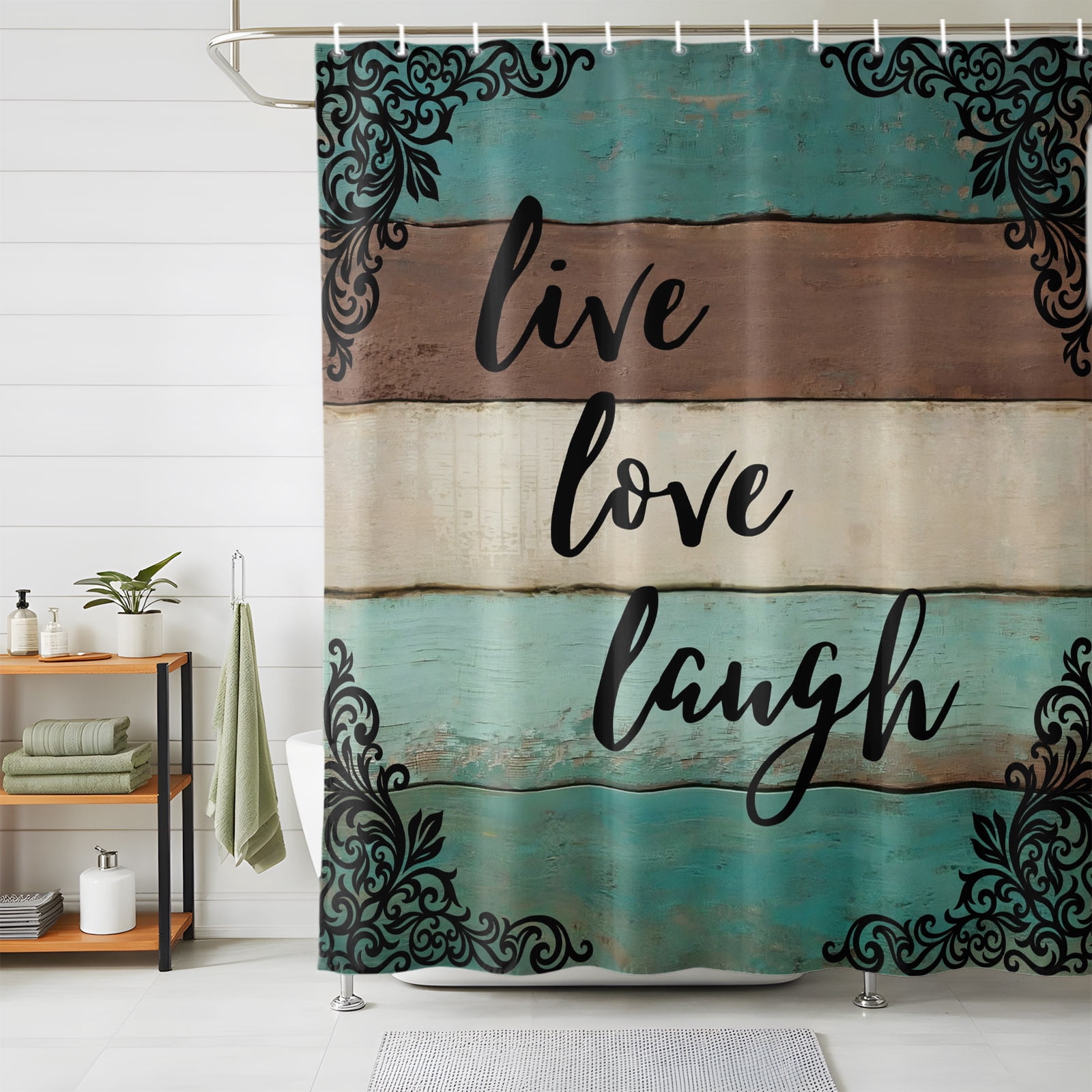 Bathroom Shower Curtain Rustic Vintage Wood Board Waterproof Shower ...