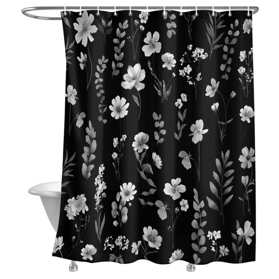 Bathroom Shower Curtain Rustic Wildflower Eucalyptus Leaf Waterproof ...