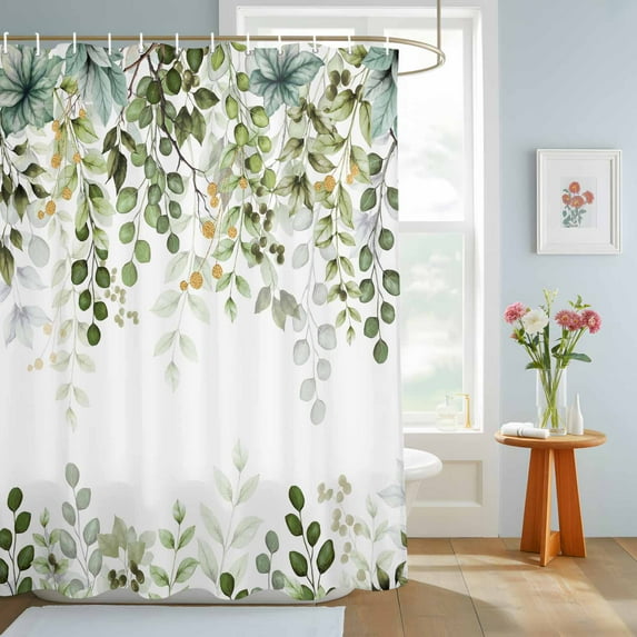 Bathroom Shower Curtain Sage Green Eucalyptus Leaves Watercolor ...