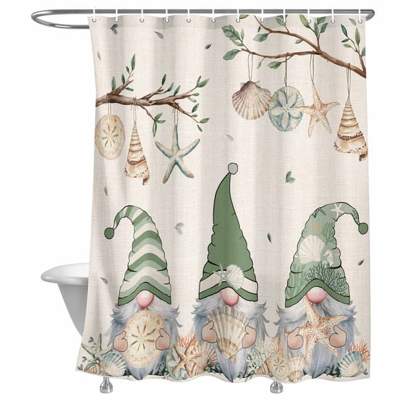 Bathroom Shower Curtain Sage Green Gnome on Vintage Linen Waterproof ...