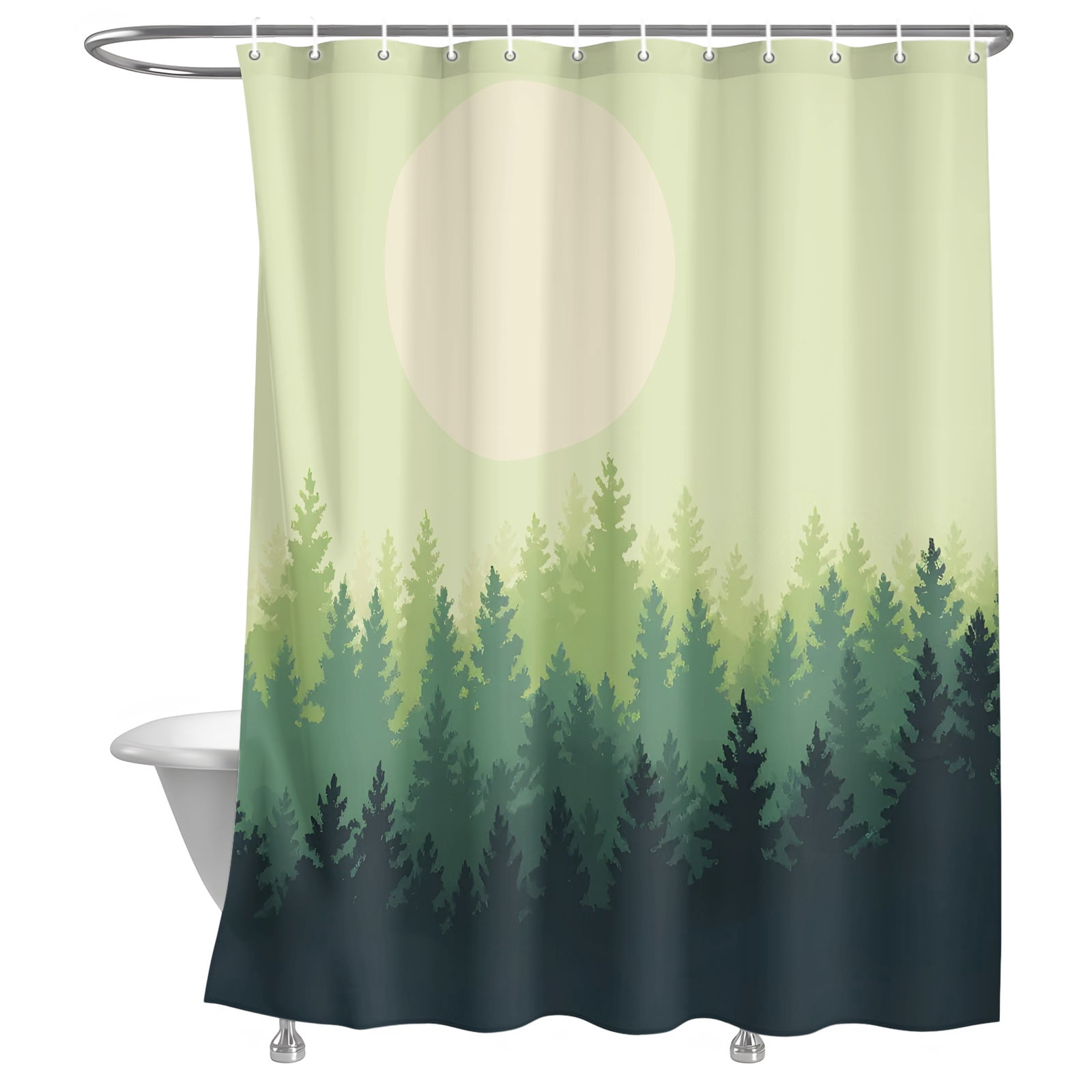 Bathroom Shower Curtain Sage Green Gradient Forest Tree Waterproof ...
