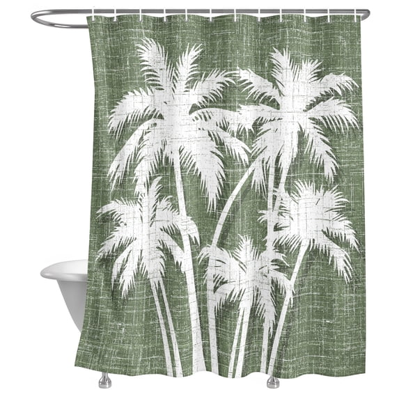 Bathroom Shower Curtain Sage Green Palm Tree Waterproof Shower Curtains ...