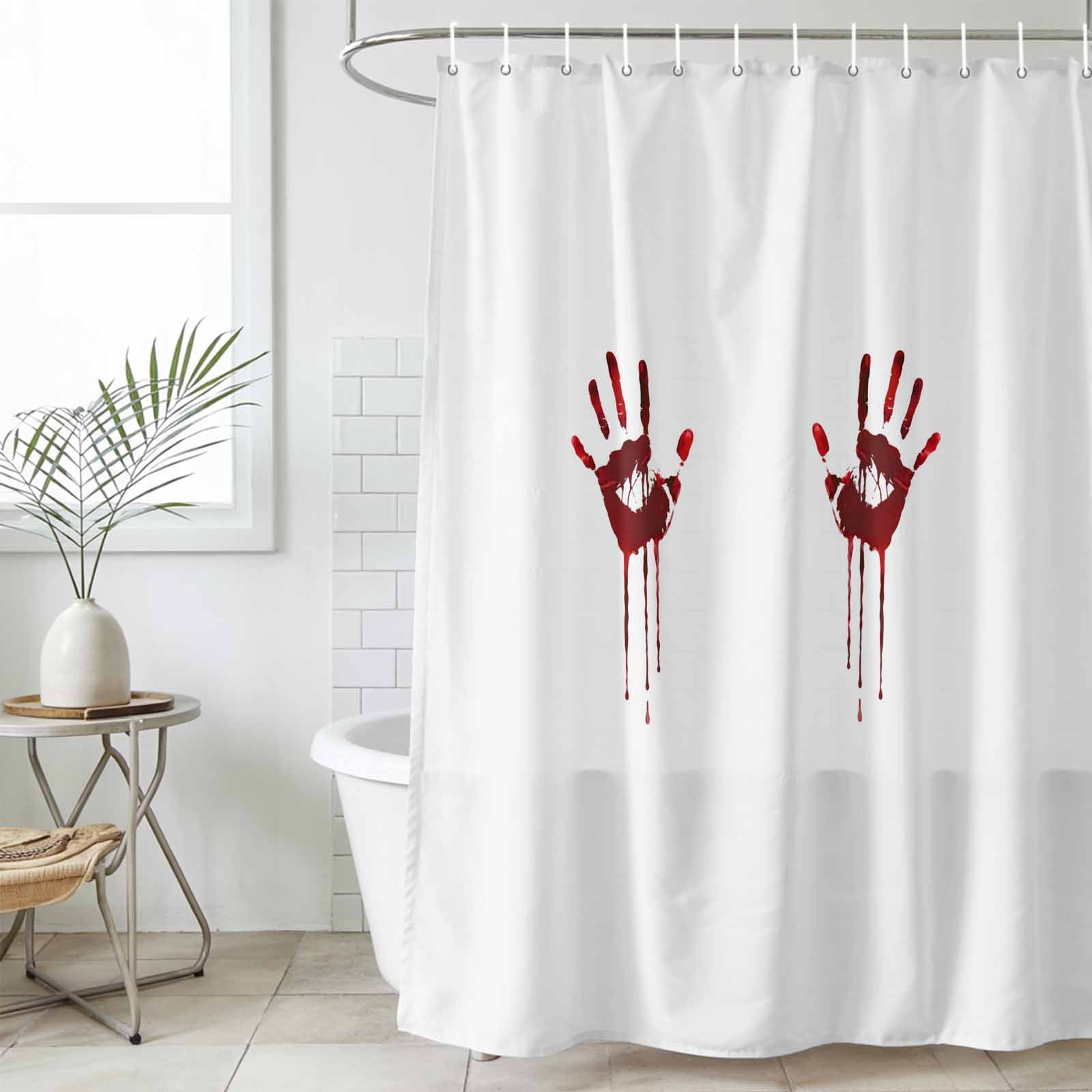 Bathroom Shower Curtain Scary Halloween Blood Handprint Waterproof ...