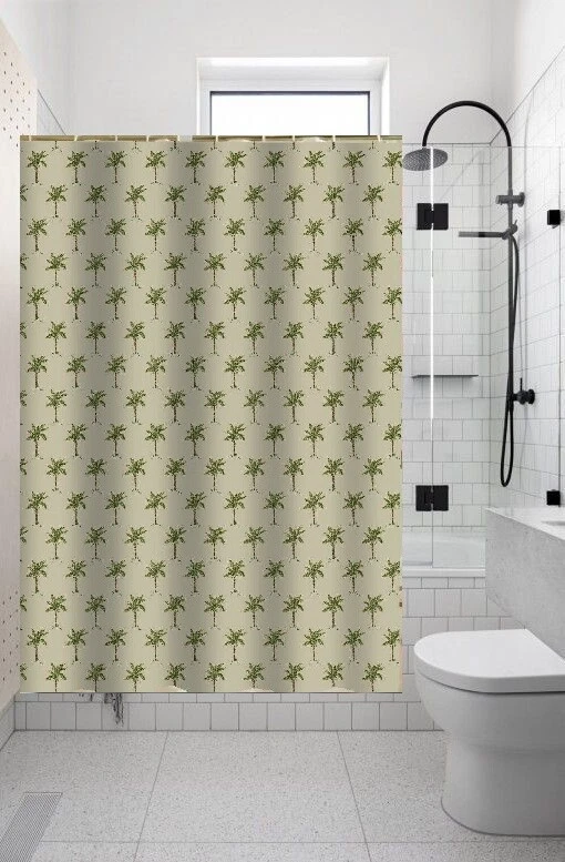 Bathroom Shower Curtain Set & Fabric Covered Rings 13Pc Palm Tree New ...