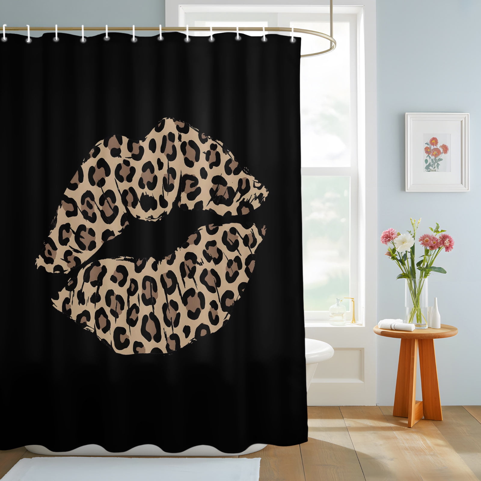 Bathroom Shower Curtain Sexy Leopard Stripes Lips Waterproof Shower ...