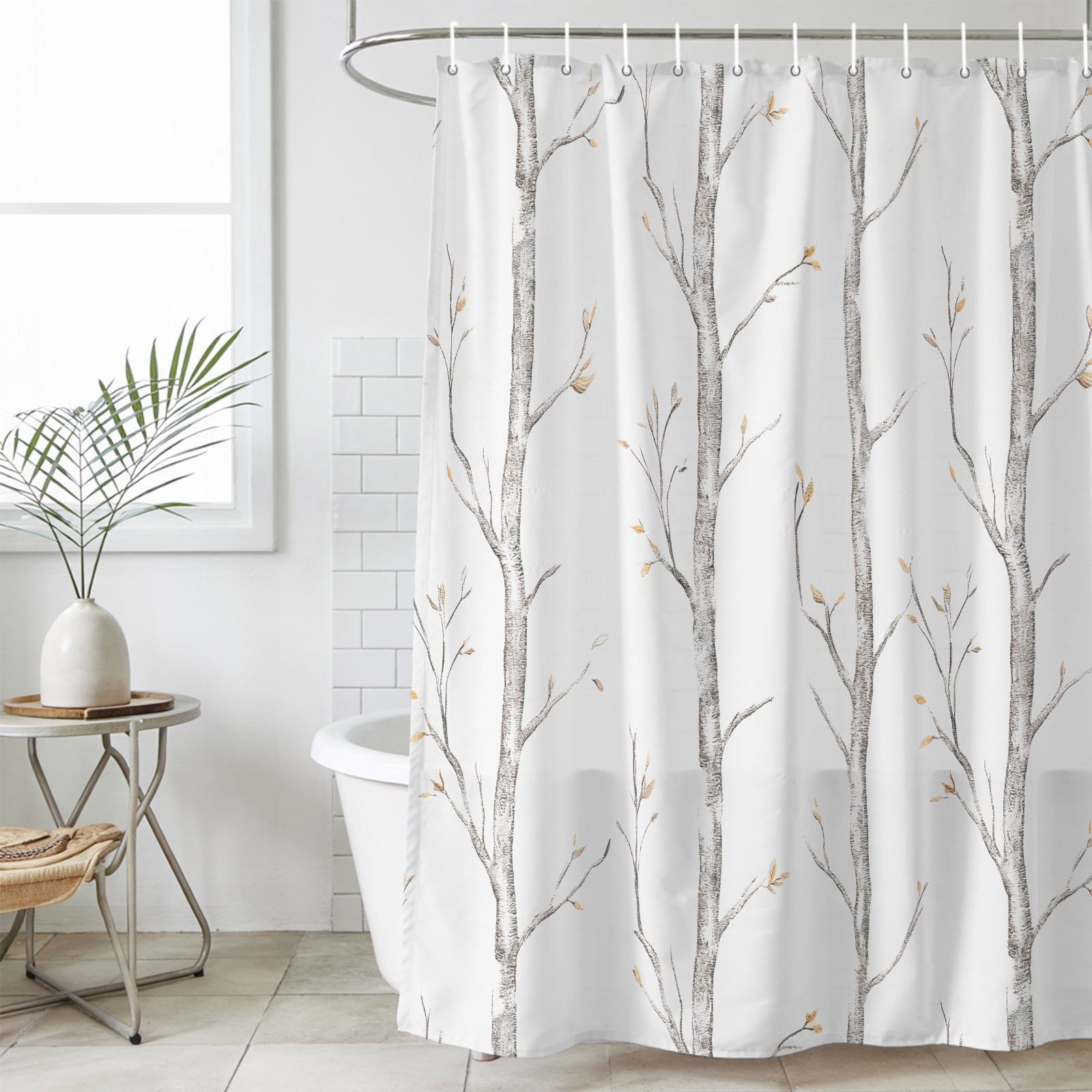 Bathroom Shower Curtain Simple Tree Branch Sketch Leaf Waterproof ...