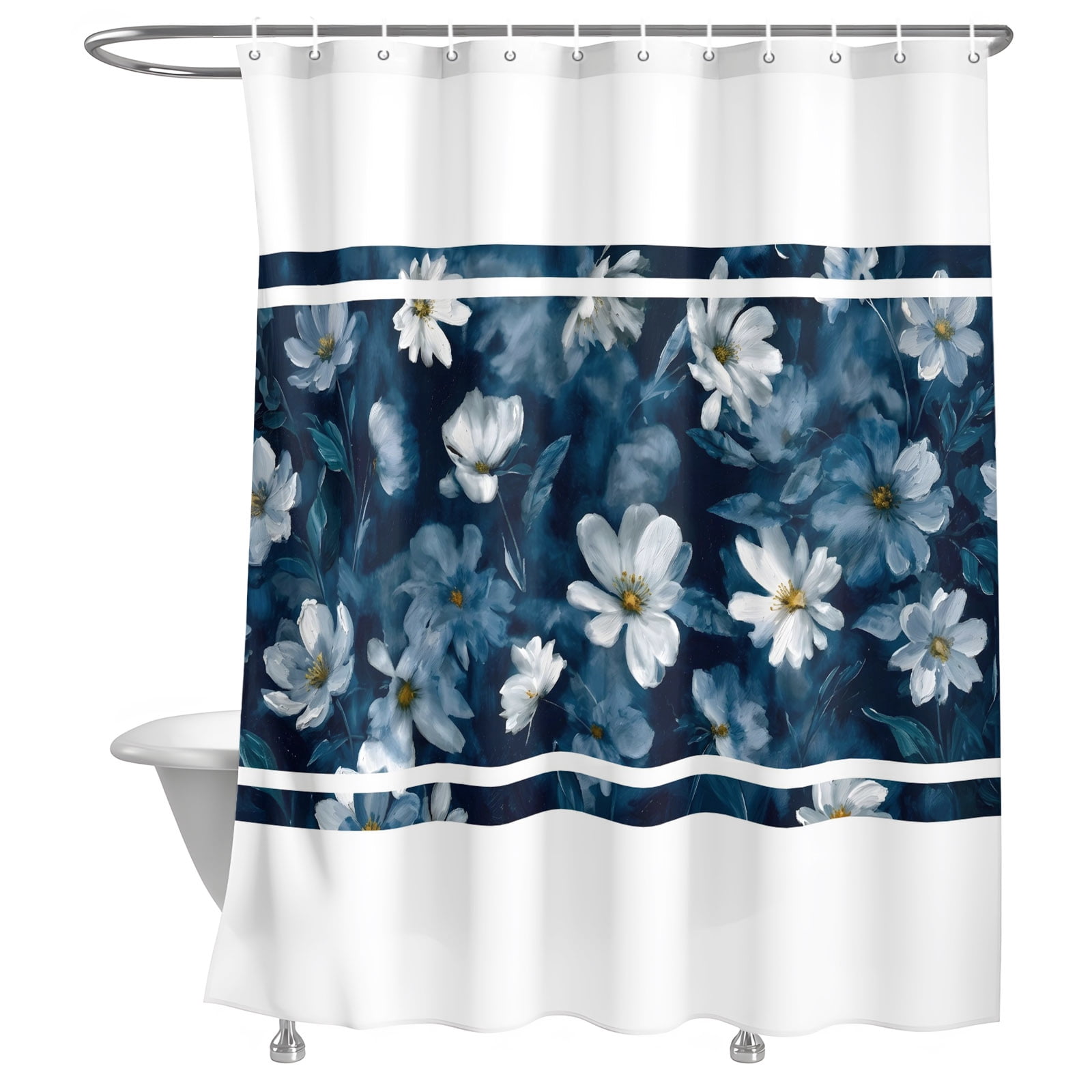 Bathroom Shower Curtain Small White Flowers Waterproof Shower Curtains ...