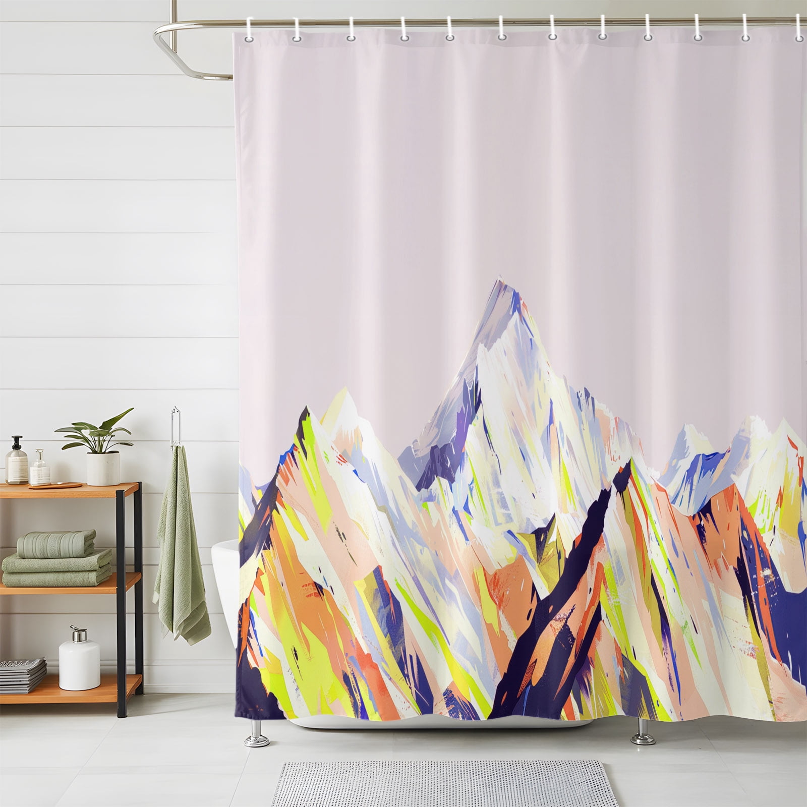 Bathroom Shower Curtain Snow Mountain Oil Painting Art Waterproof ...