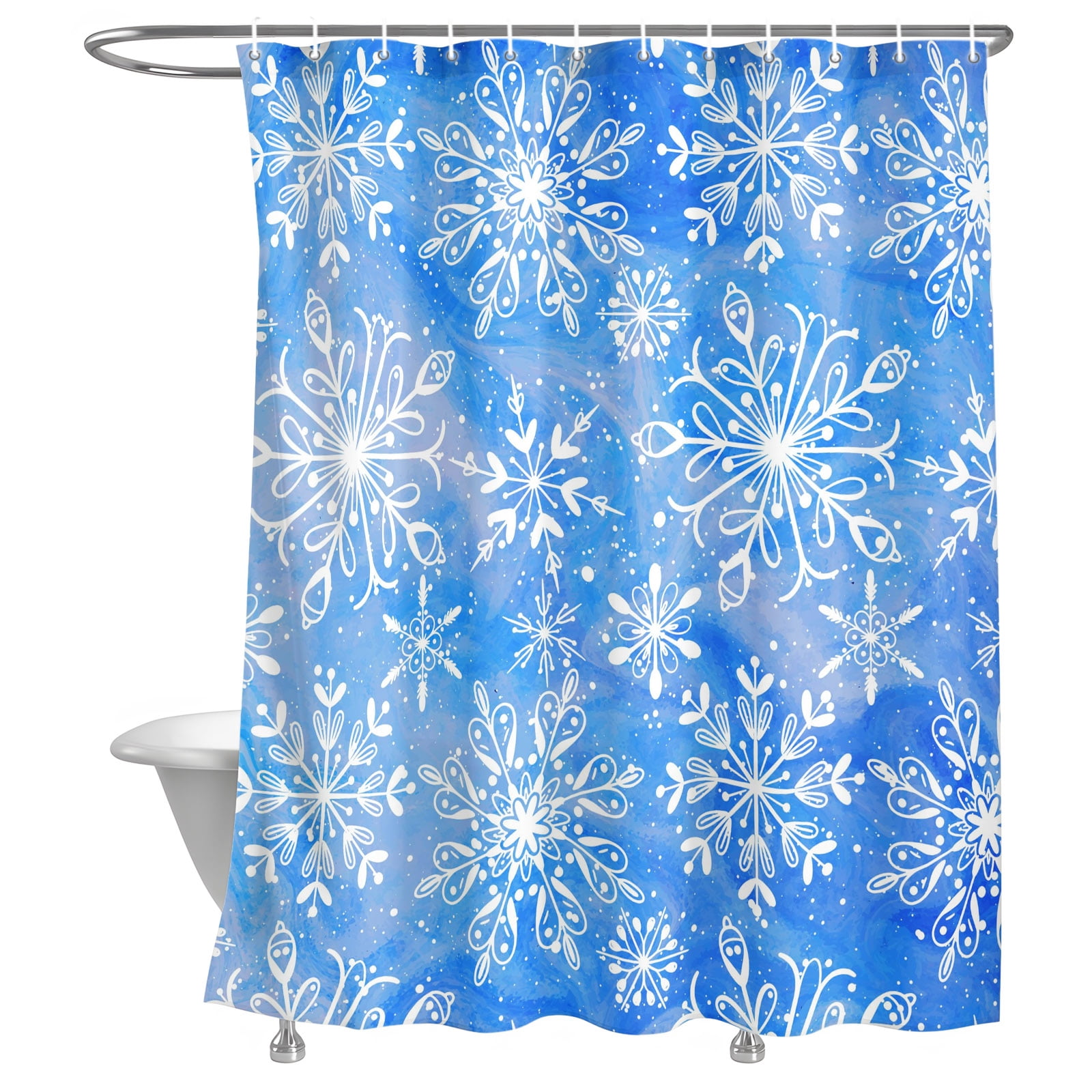 Bathroom Shower Curtain Snowflake Christmas Snow on Blue Waterproof ...