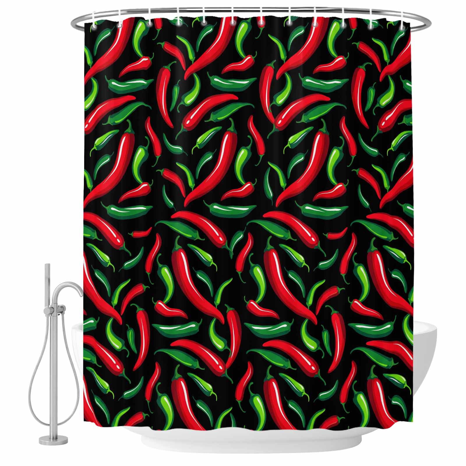 Bathroom Shower Curtain Spicy Chili Pepper Pattern Waterproof Shower ...