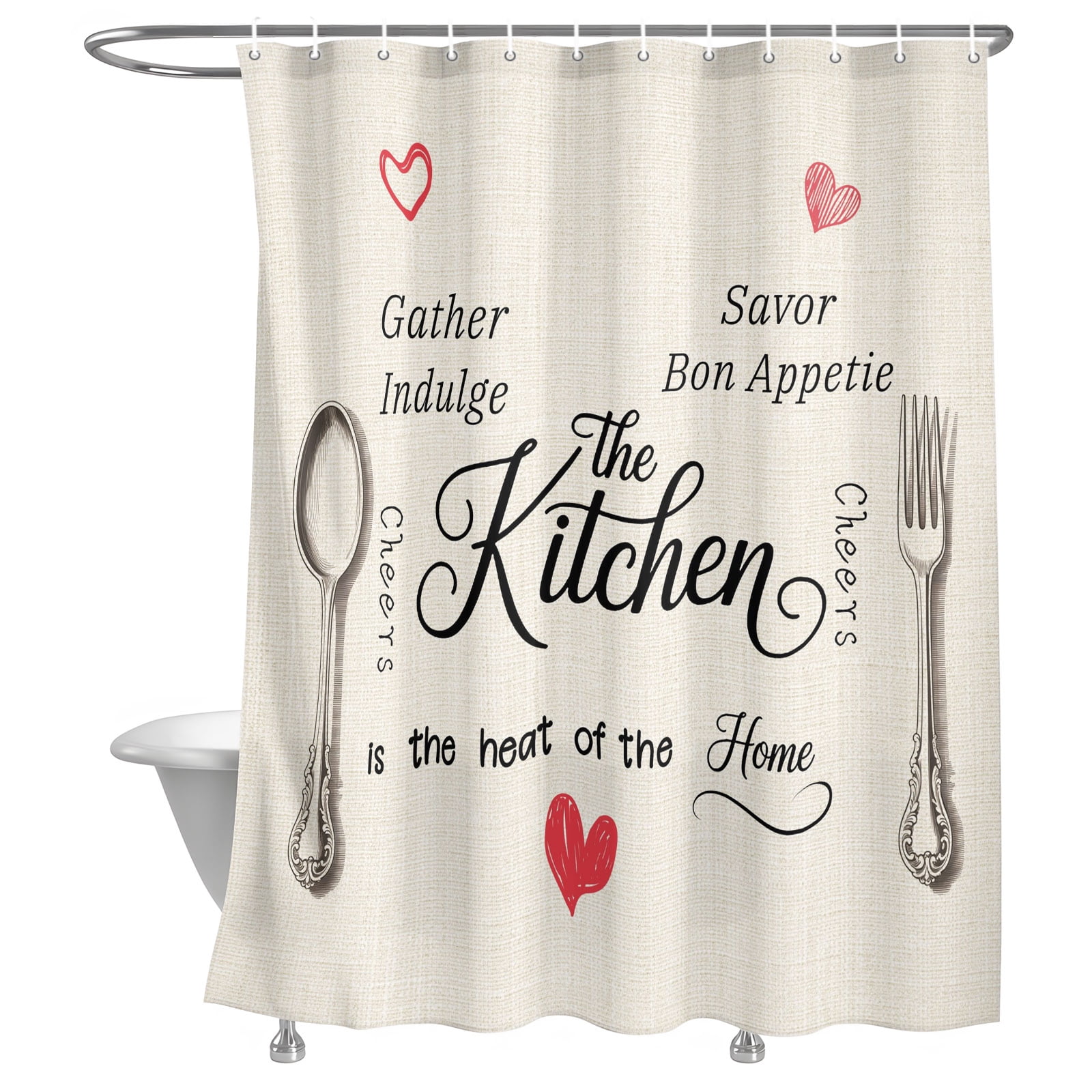 Bathroom Shower Curtain Spoon Fork Vintage Farmhouse Waterproof Shower ...