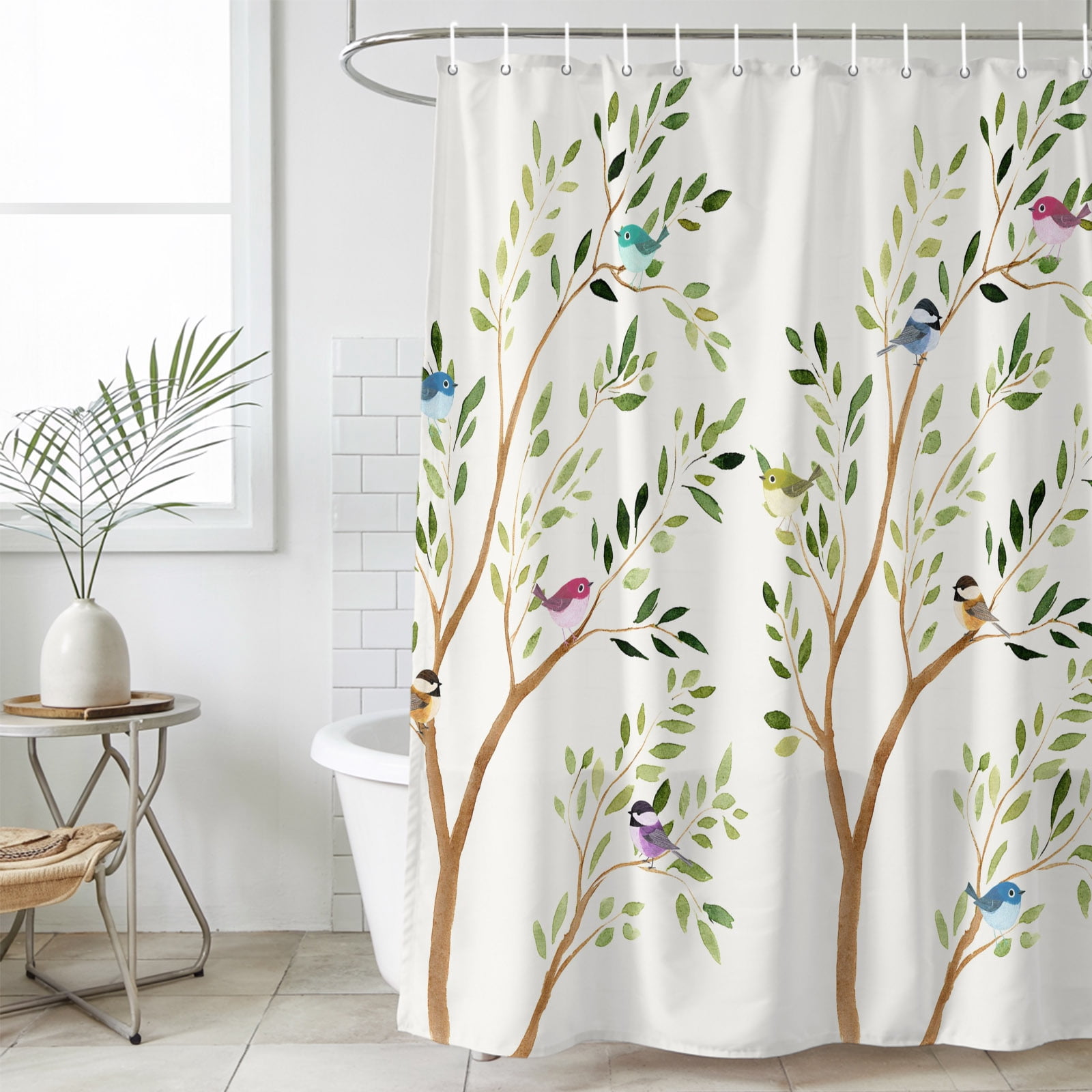 Bathroom Shower Curtain Spring Birds on Trees Waterproof Shower ...