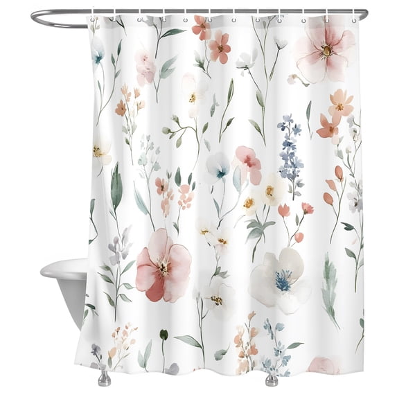 Bathroom Shower Curtain Spring Blooming Flower Leaves Waterproof Shower ...