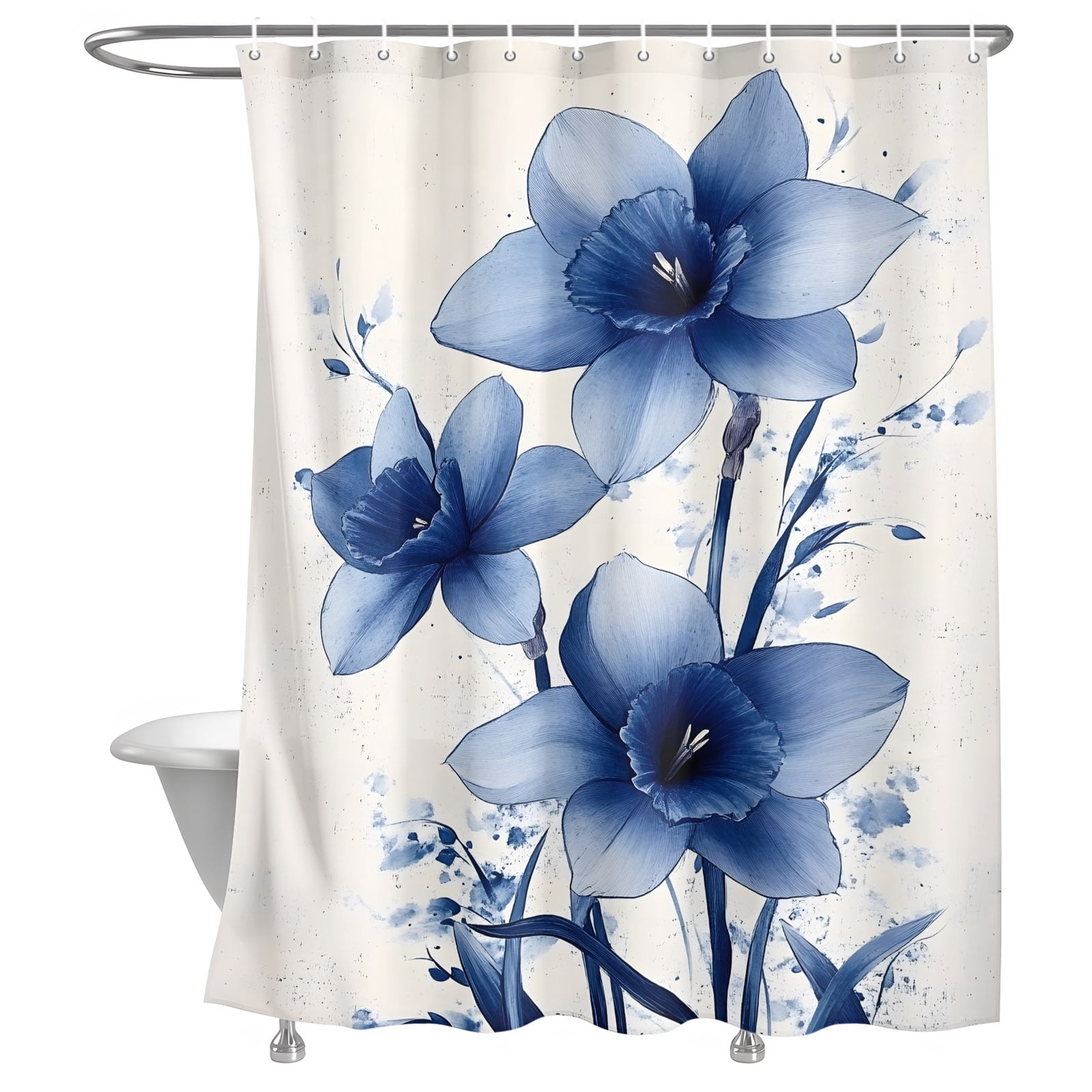Bathroom Shower Curtain Spring Blue Daffodils Bouquet Flower Waterproof ...