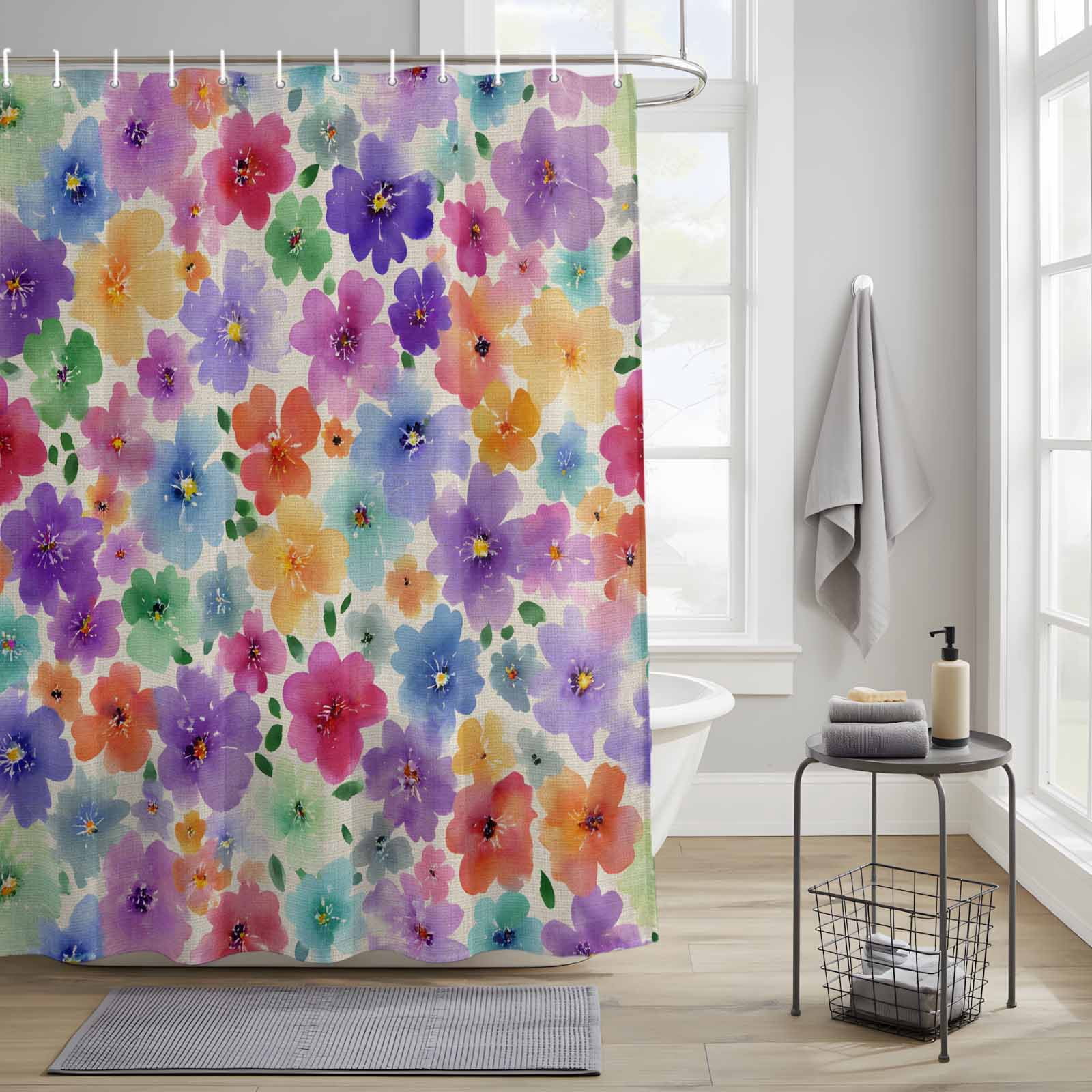 Bathroom Shower Curtain Spring Colorful Blossom Flower Waterproof ...