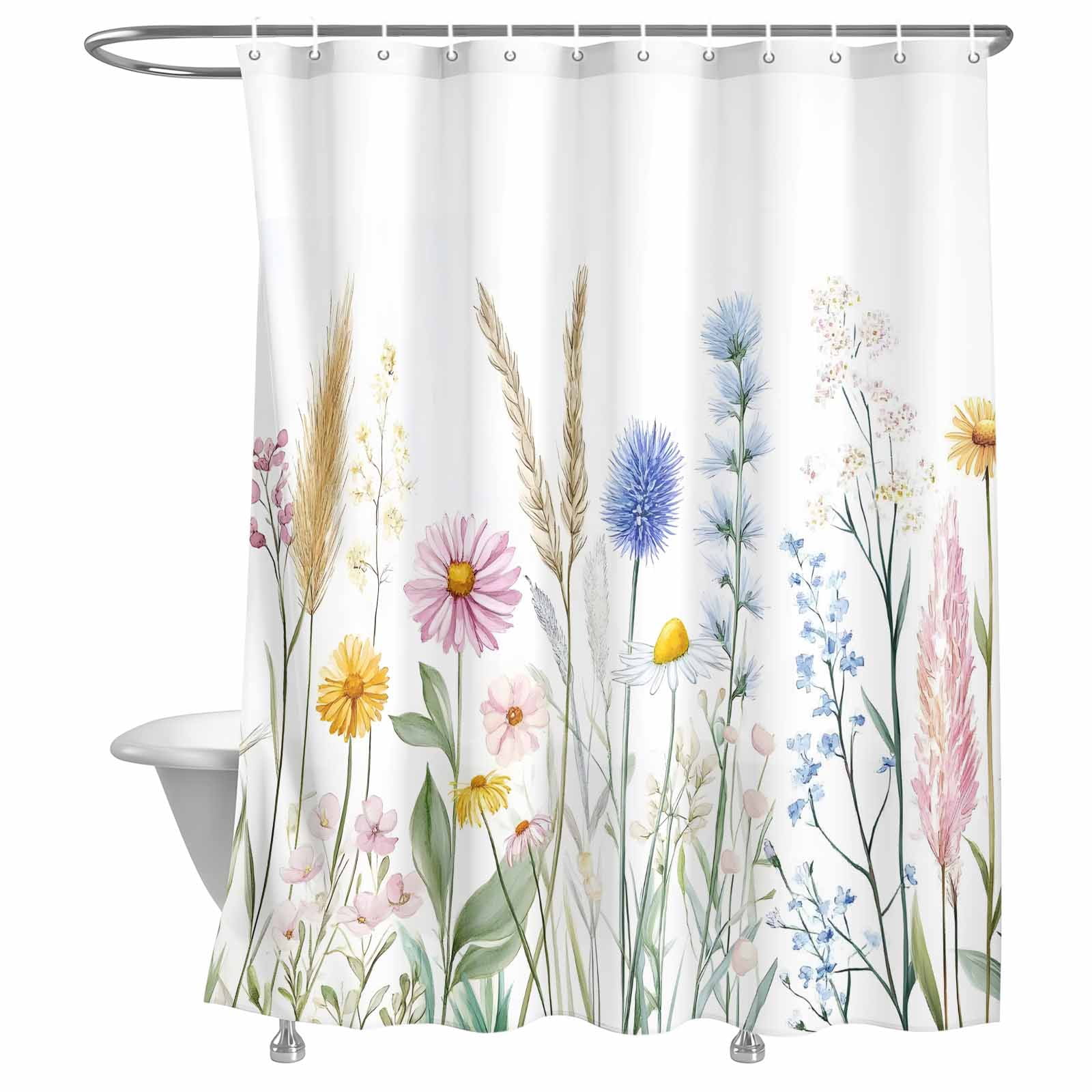 Bathroom Shower Curtain Spring Colorful Flower Bushes on White ...