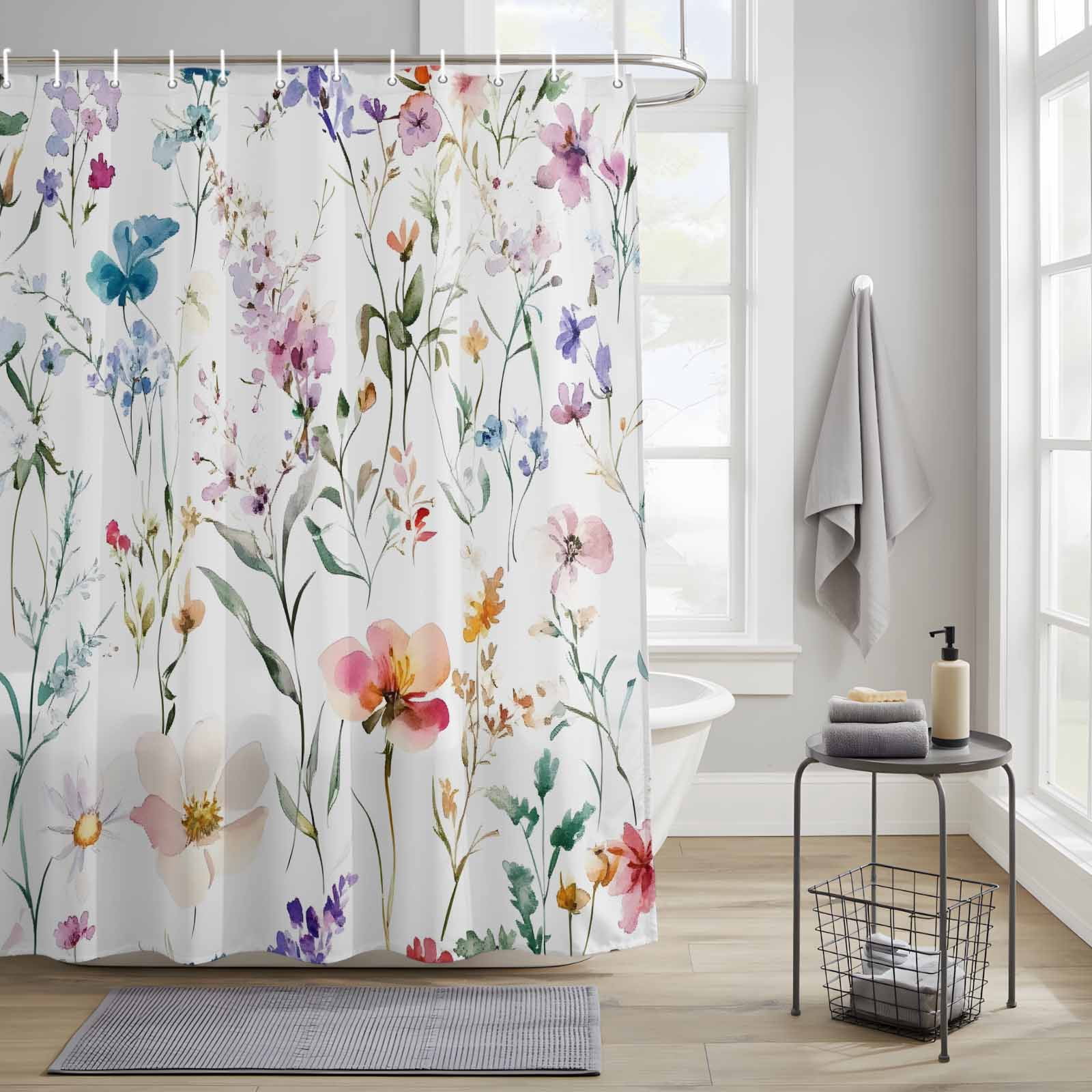 Bathroom Shower Curtain Spring Country Flowers Waterproof Shower ...