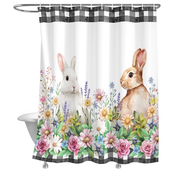 Bathroom Shower Curtain Spring Easter Farm Rabbit Flower Waterproof ...