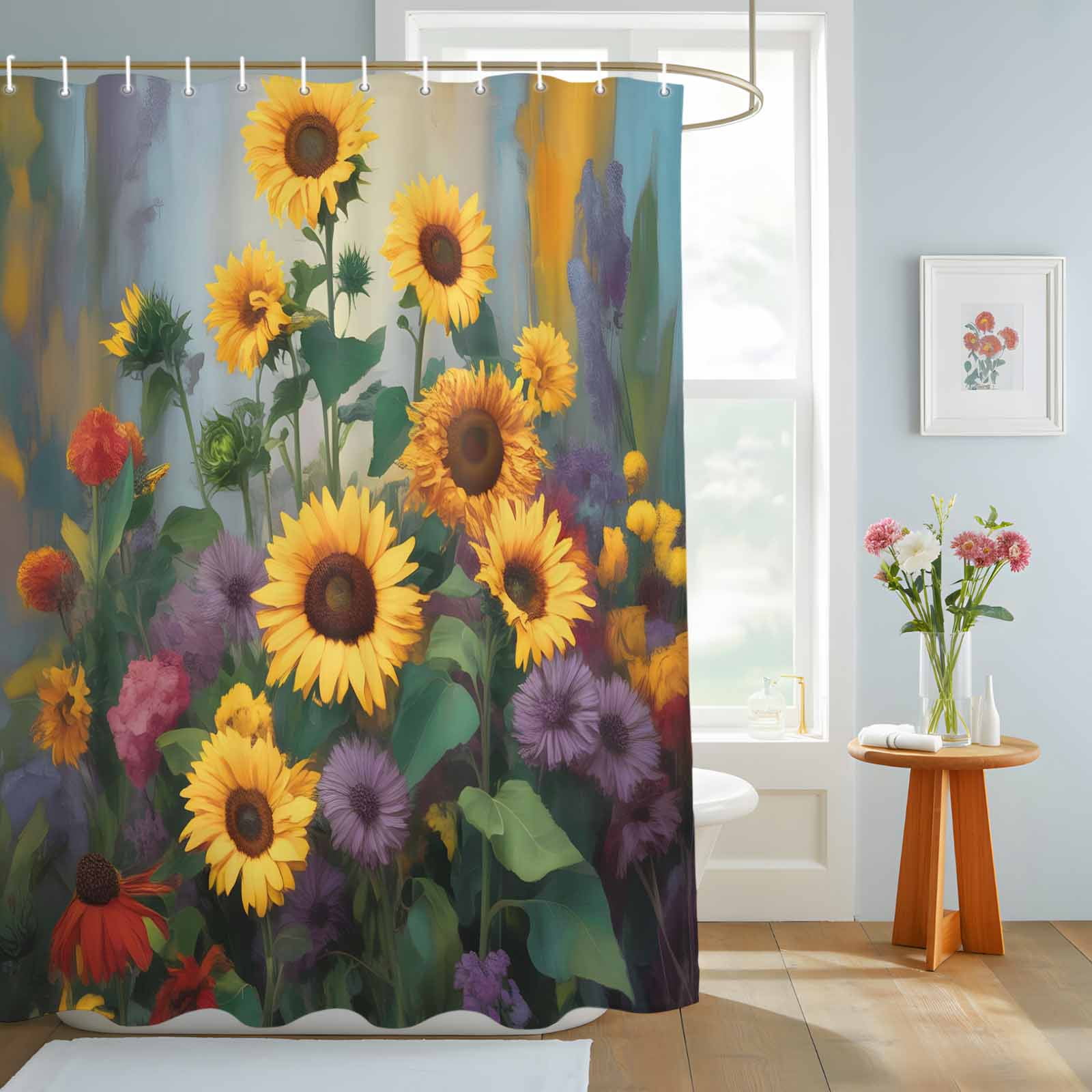 Bathroom Shower Curtain Spring Farm Sunflowers Waterproof Shower ...