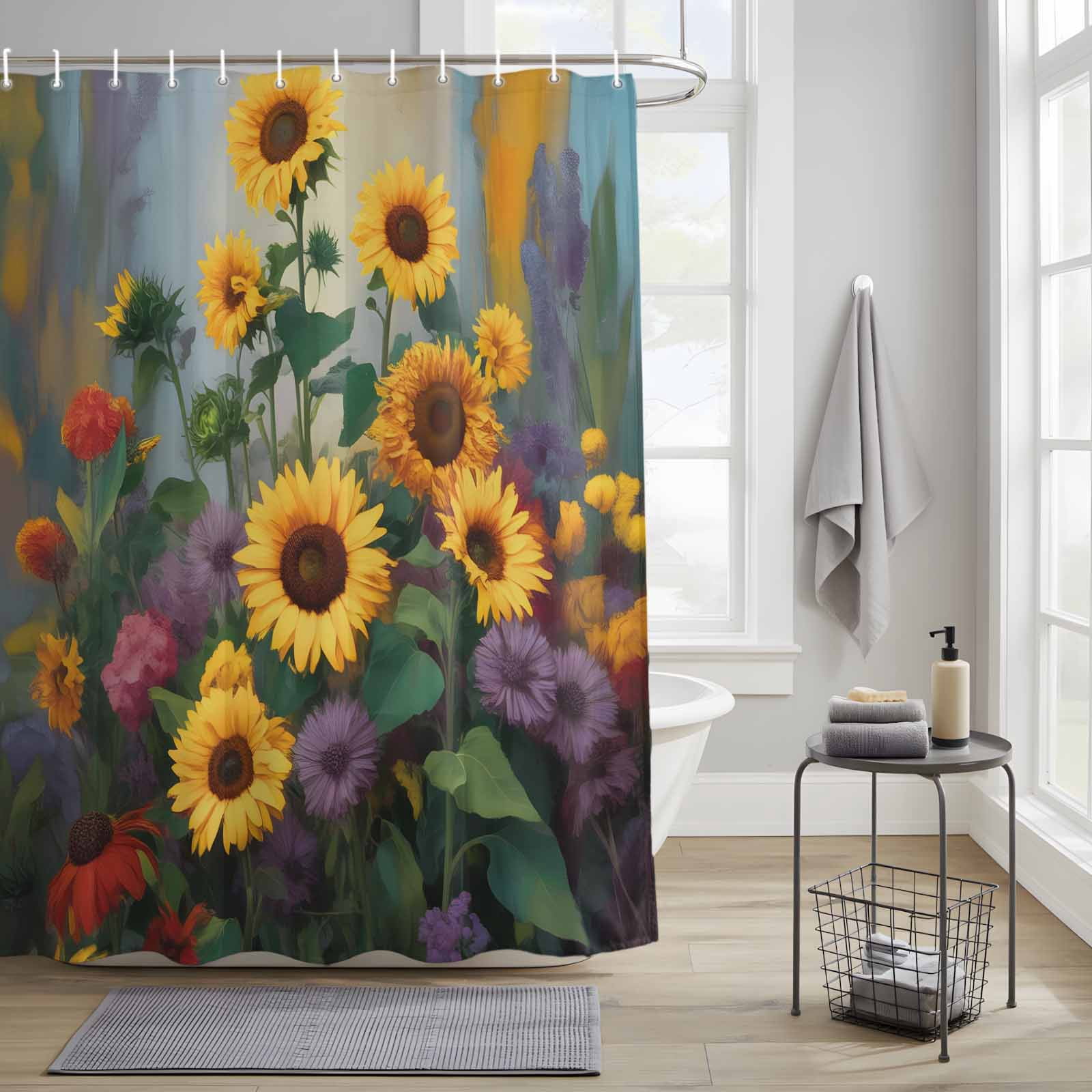 Bathroom Shower Curtain Spring Farm Sunflowers Waterproof Shower ...