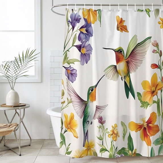 Bathroom Shower Curtain Spring Flower Bird Hummingbird Waterproof ...