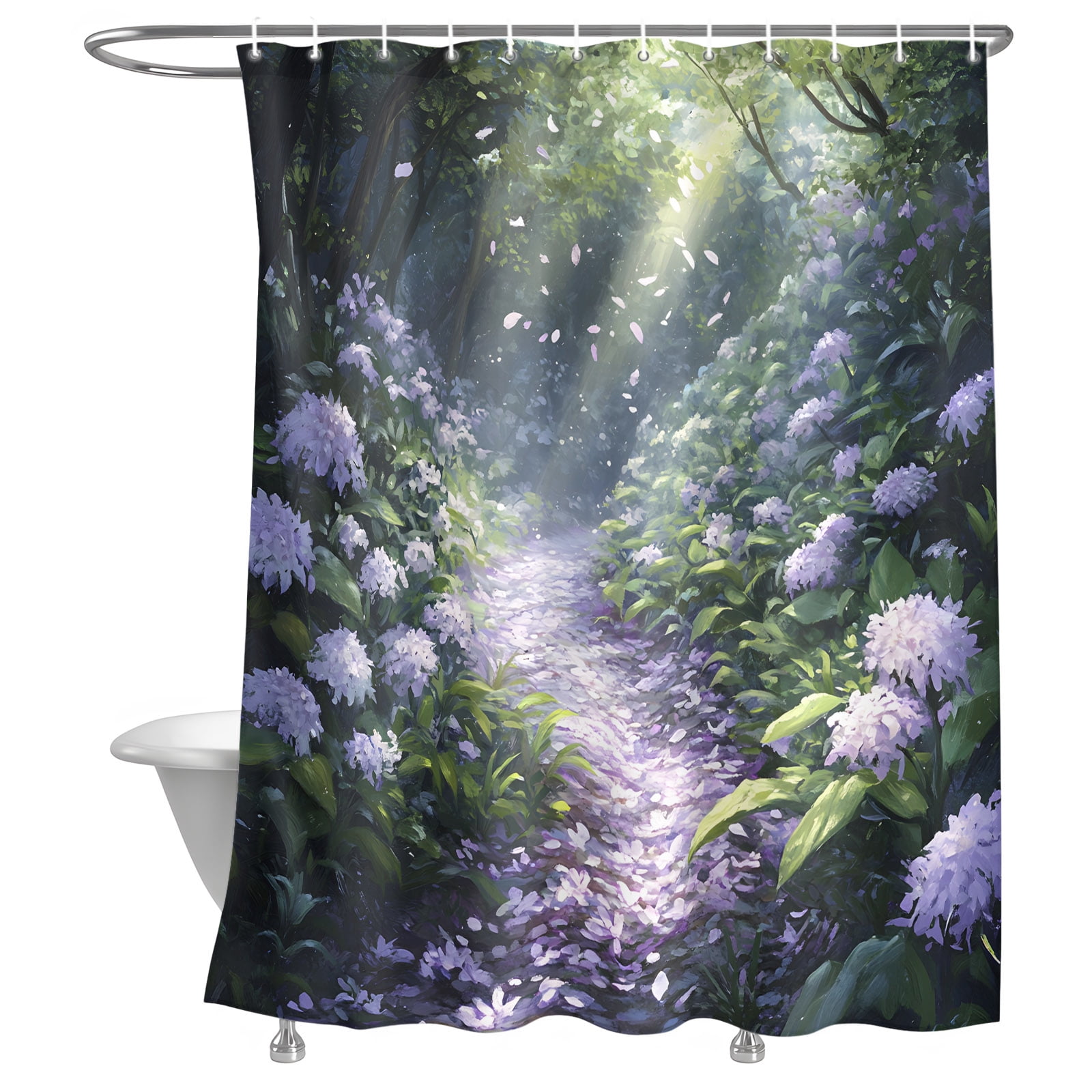 Bathroom Shower Curtain Spring Forest Watercolor Purple Floral ...