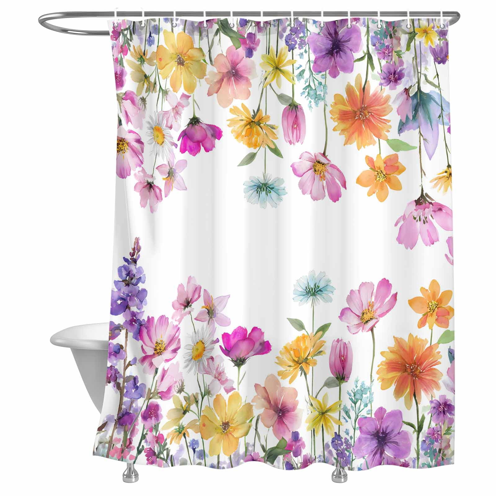Bathroom Shower Curtain Spring Garden Blossom Flower Waterproof Shower ...