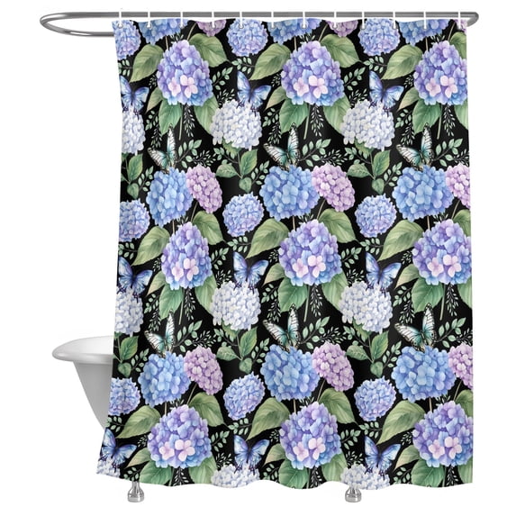 Bathroom Shower Curtain Spring Hydrangea Leaf Butterfly Waterproof ...