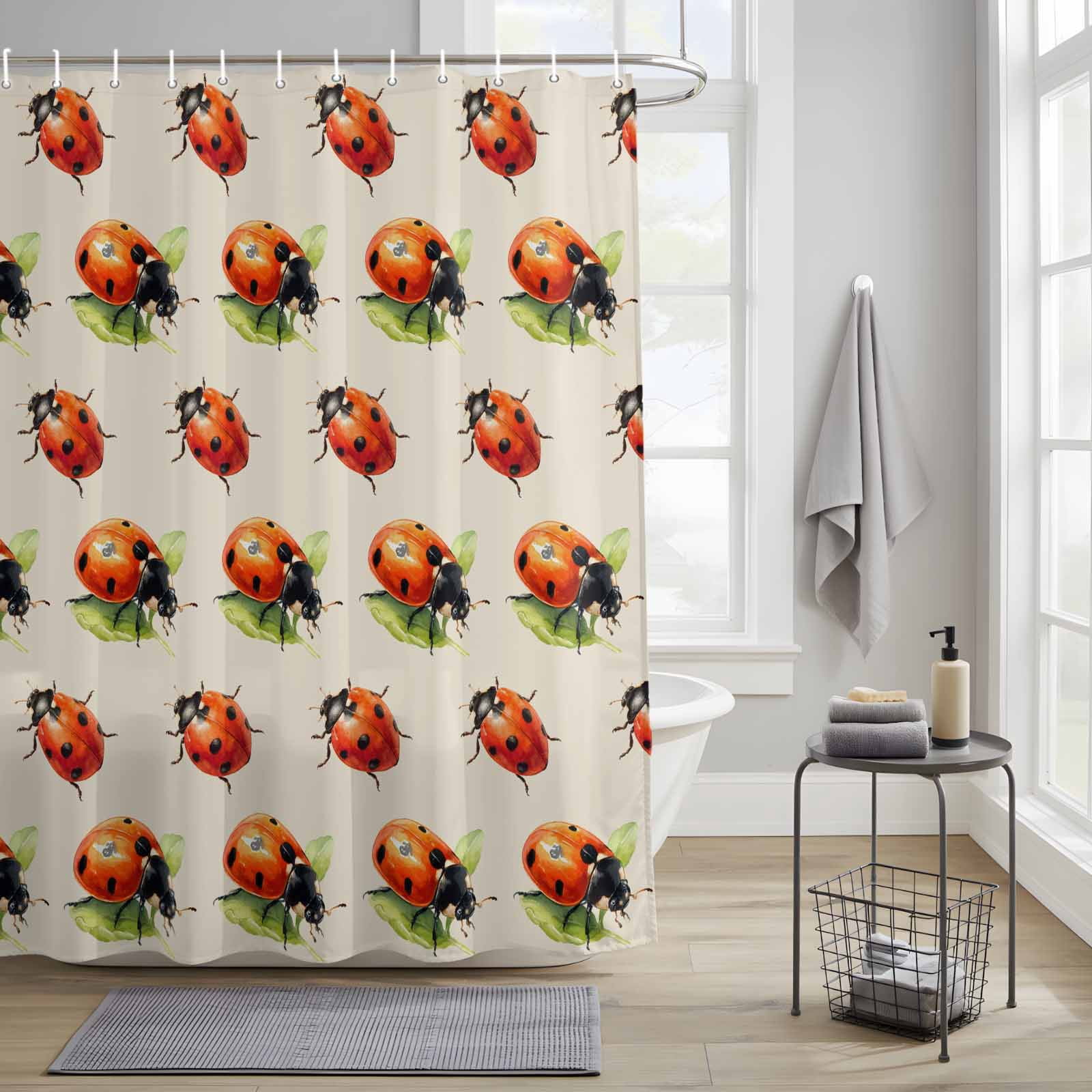 Bathroom Shower Curtain Spring Insects Seven Star Ladybirds Waterproof ...