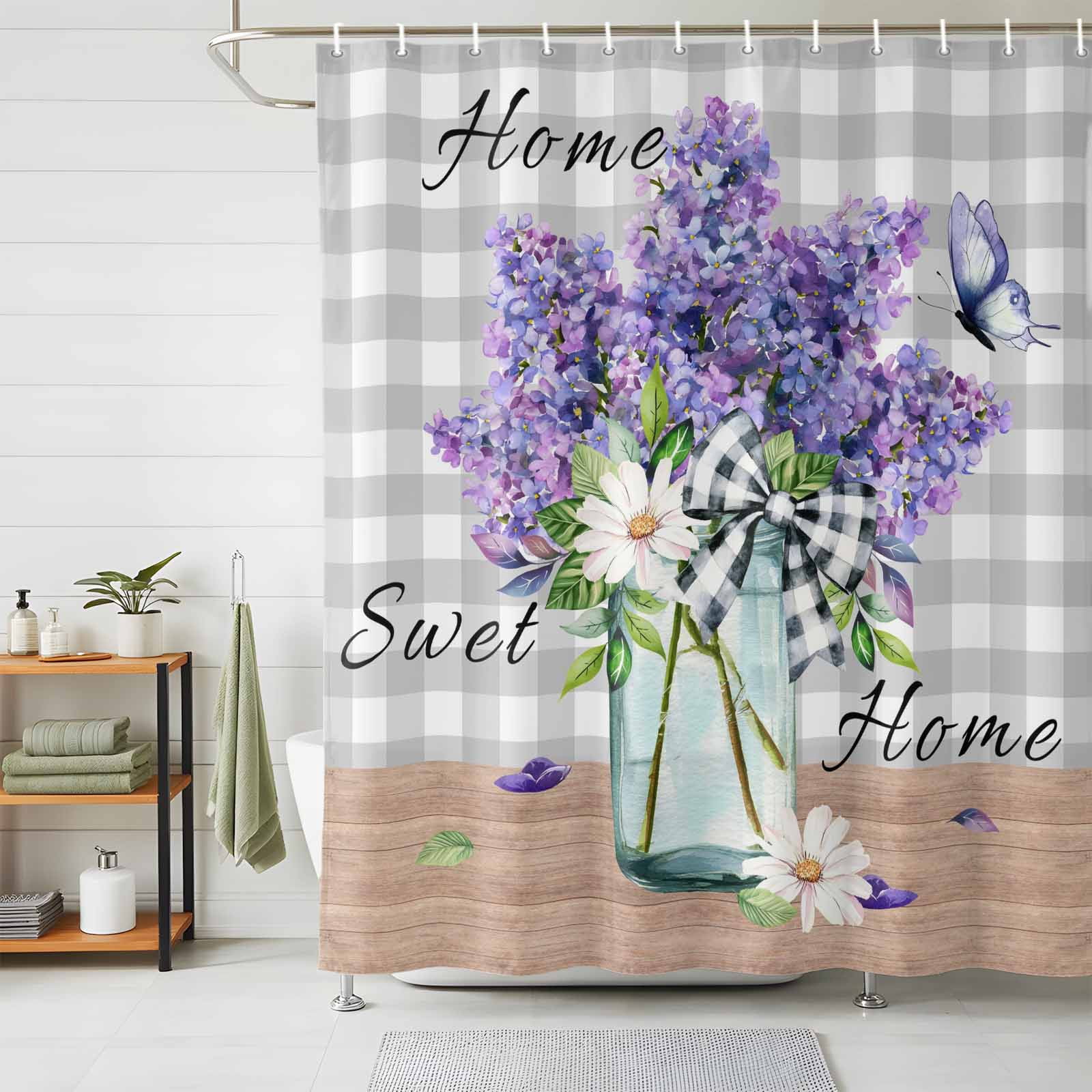 Bathroom Shower Curtain Spring Lavender Daisy Waterproof Shower ...