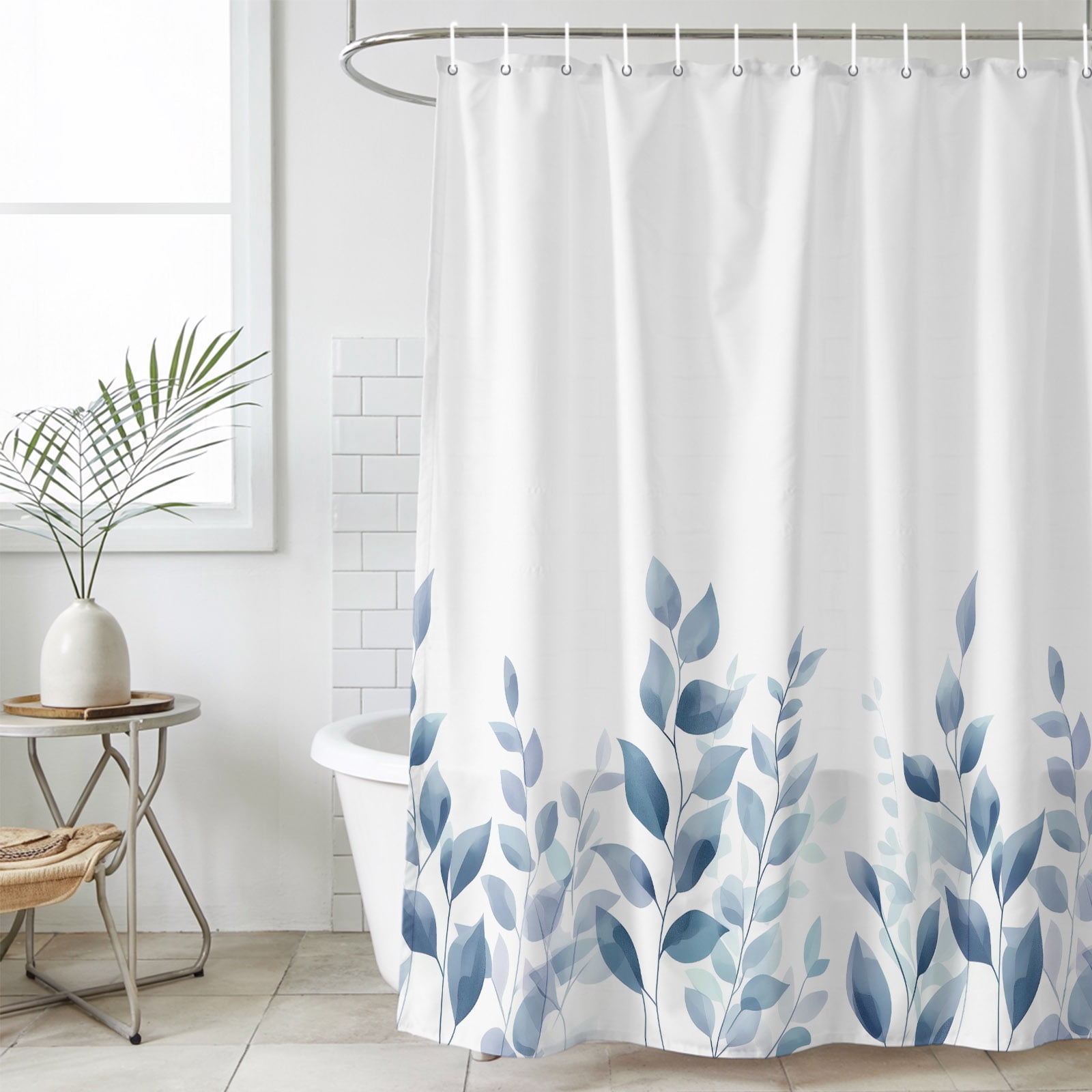 Bathroom Shower Curtain Spring Leaf Blue Gradient Waterproof Shower ...
