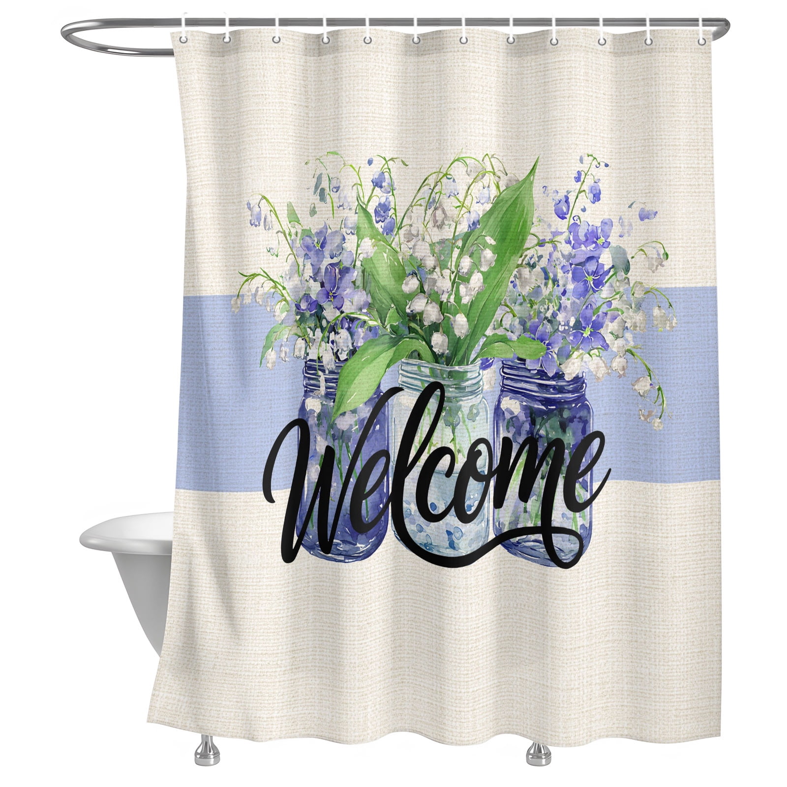 Bathroom Shower Curtain Spring Lilac Watercolor Flower Waterproof ...
