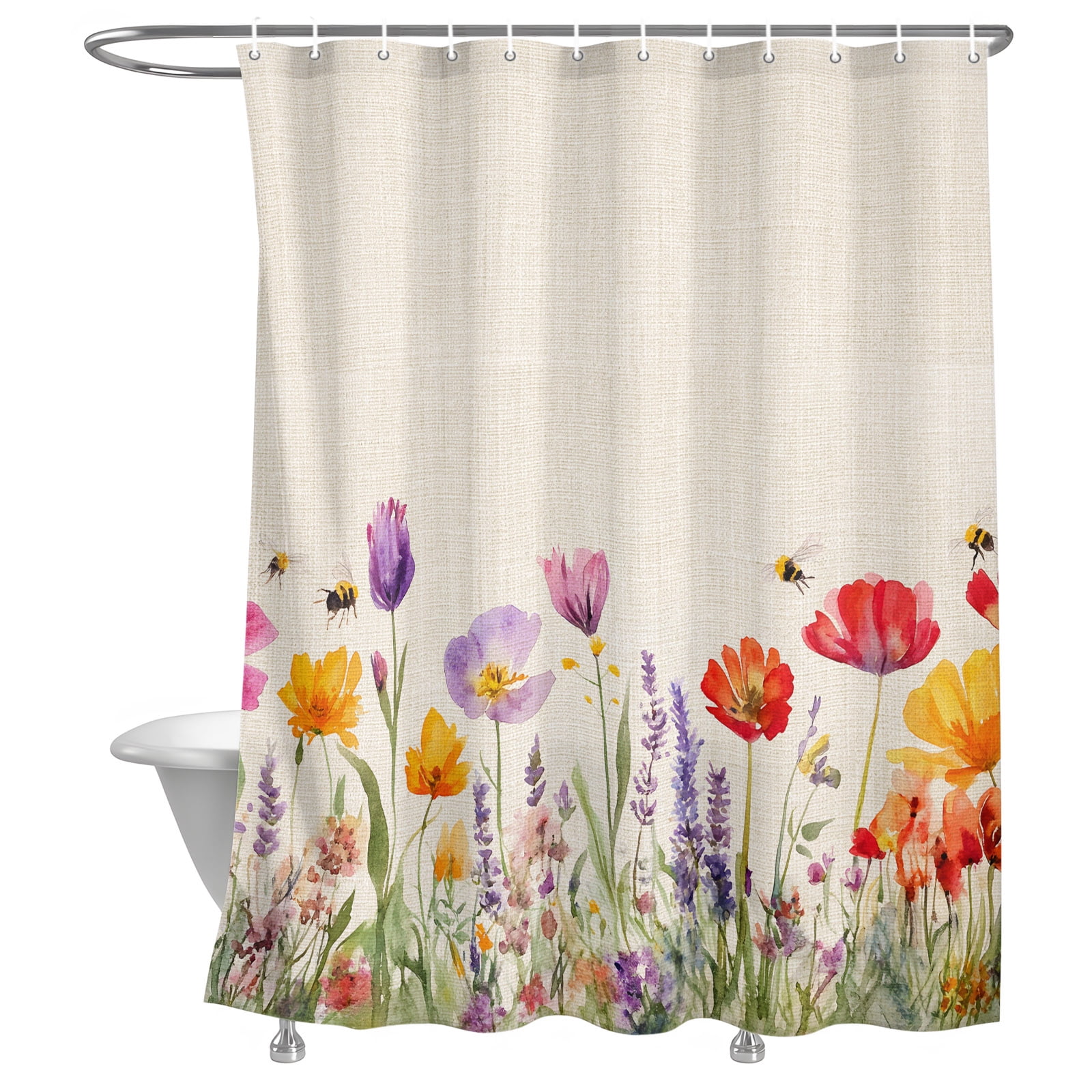 Bathroom Shower Curtain Spring Pastoral Colorful Flower Leaves ...