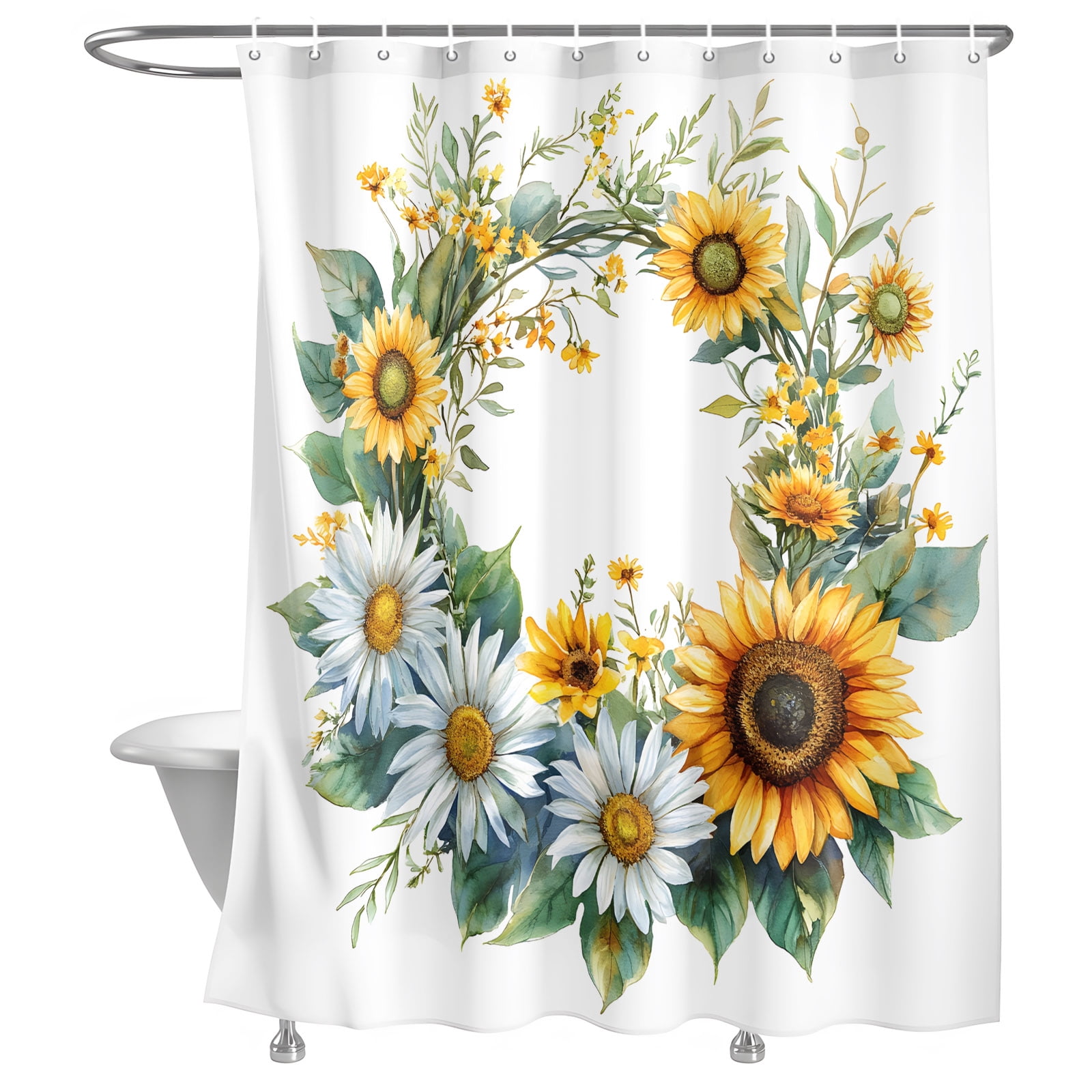 Bathroom Shower Curtain Spring Pastoral Flower Sunflower Leaves ...