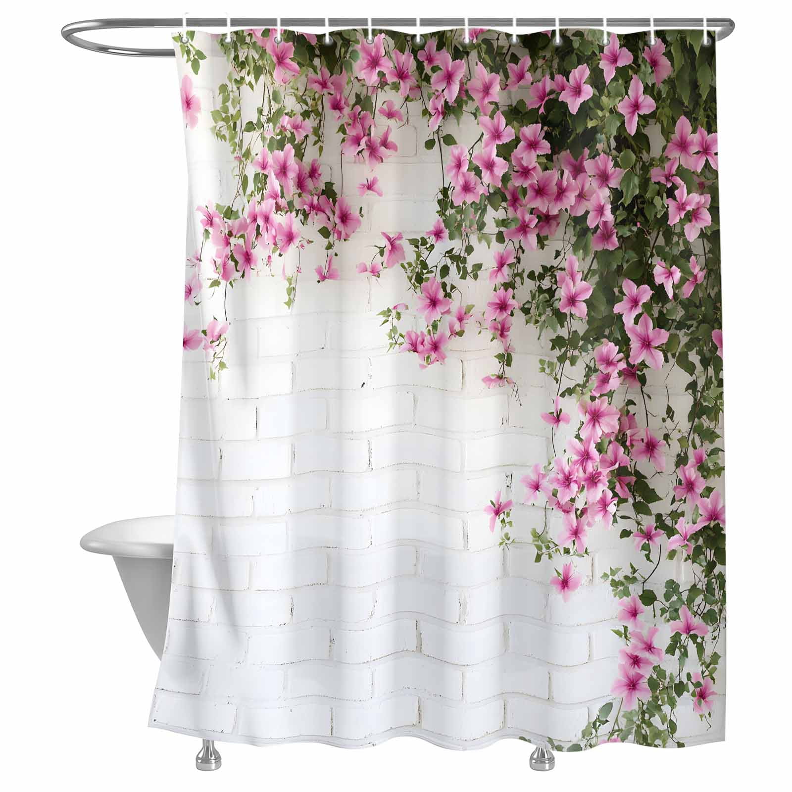 Bathroom Shower Curtain Spring Pastoral Flower Walls Waterproof Shower ...